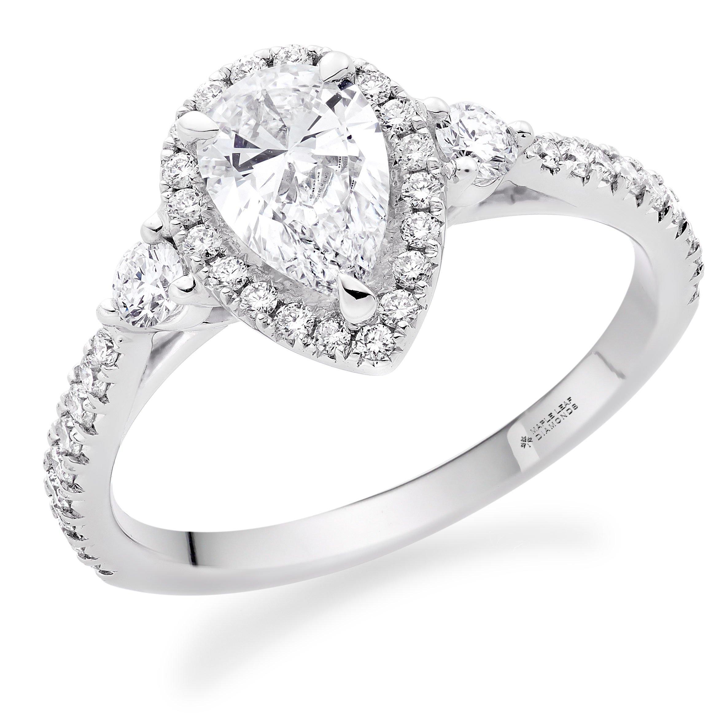 Maple Leaf Diamonds 18ct White Gold Pear-Shaped Halo Diamond Ring ...