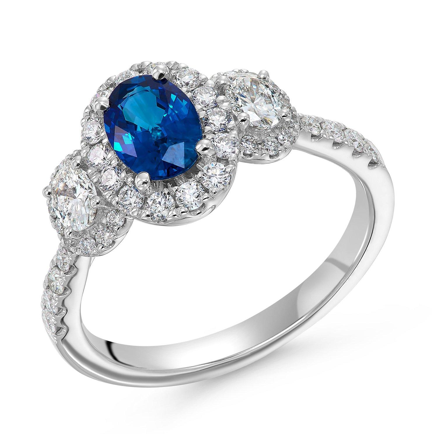 Beaverbrooks Platinum Diamond Blue Sapphire Halo Engagement Ring ...