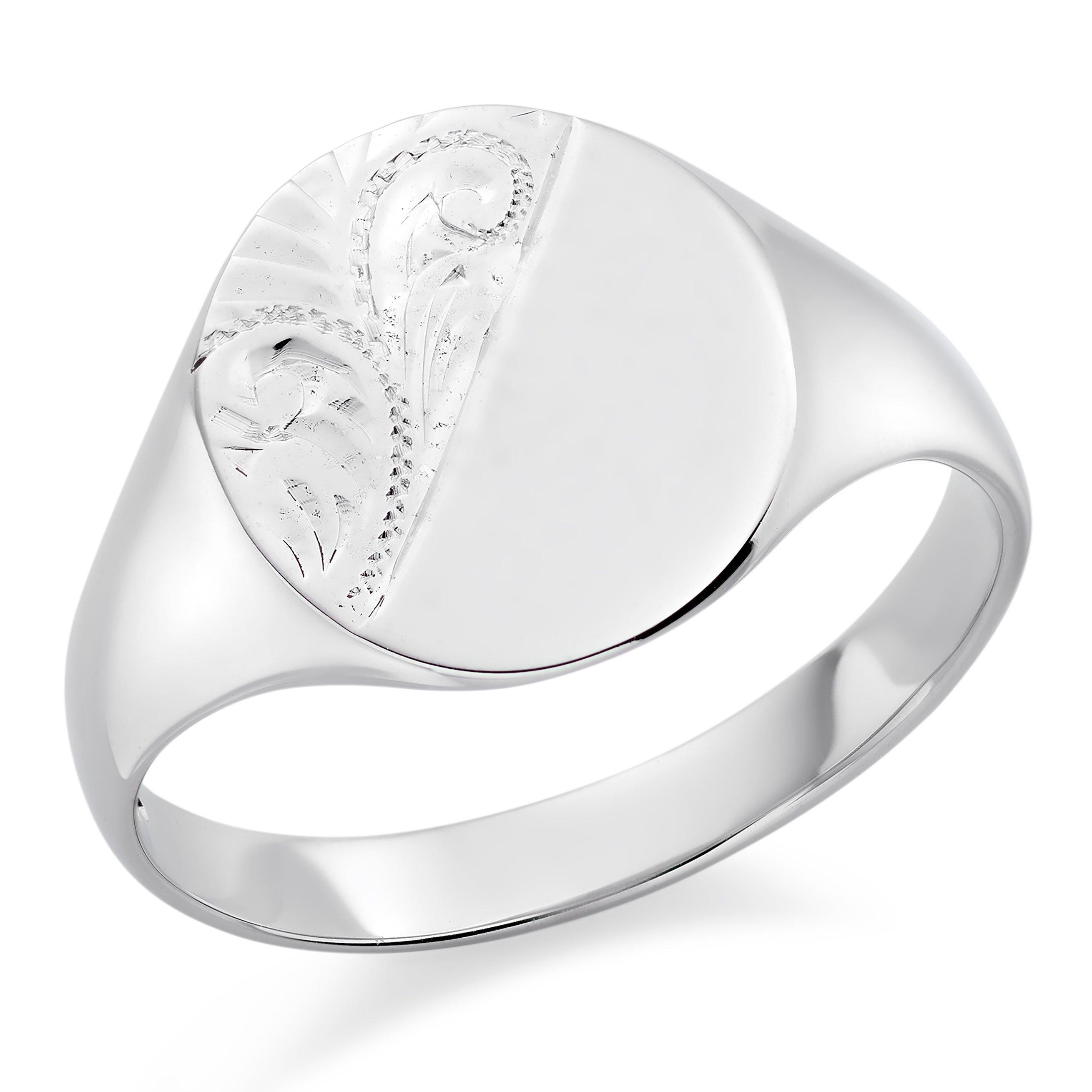 Beaverbrooks 9ct White Gold Oval Patterned Signet Ring | 0127183 ...