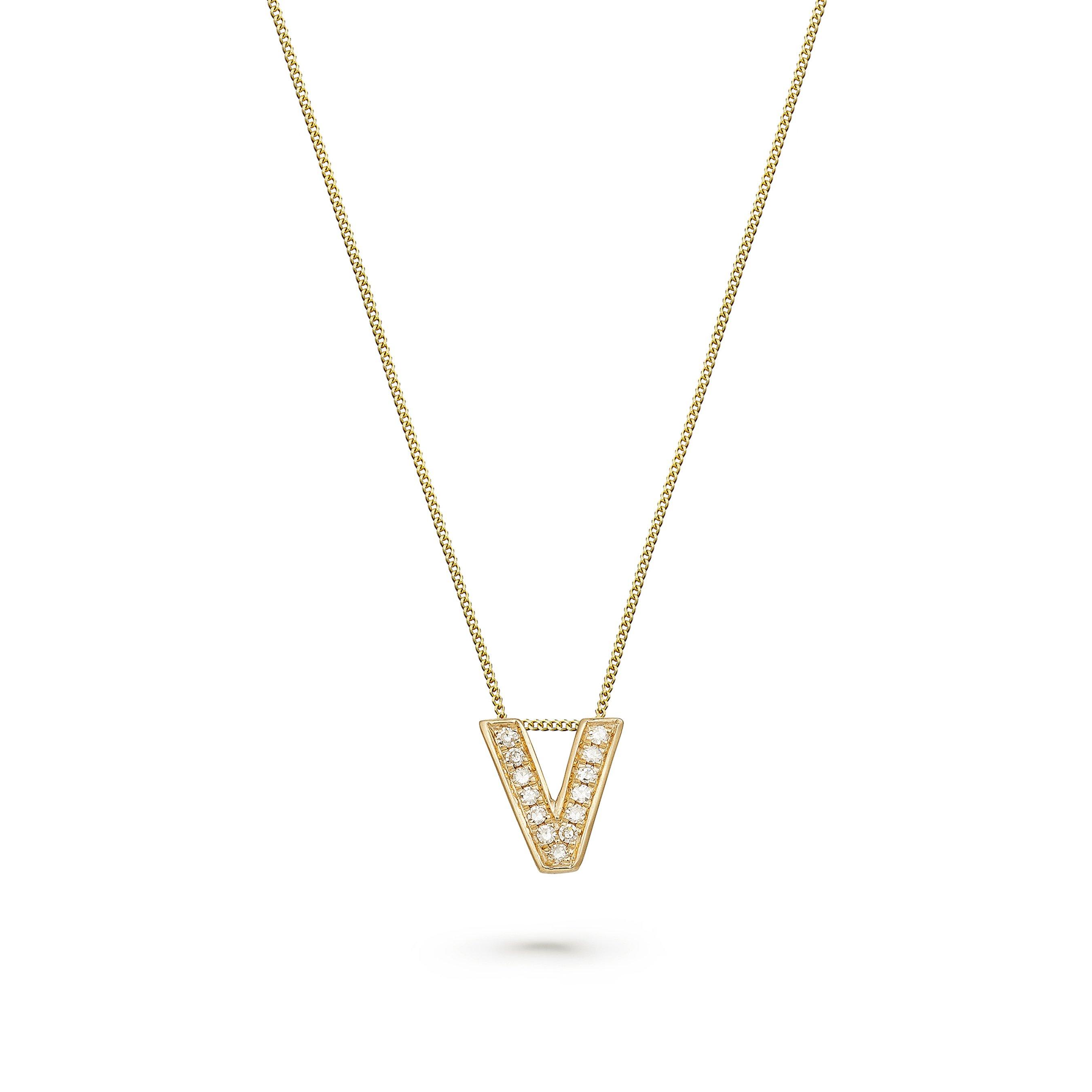 9ct Yellow Gold Diamond Initial V Pendant | 0138665 | Beaverbrooks the ...