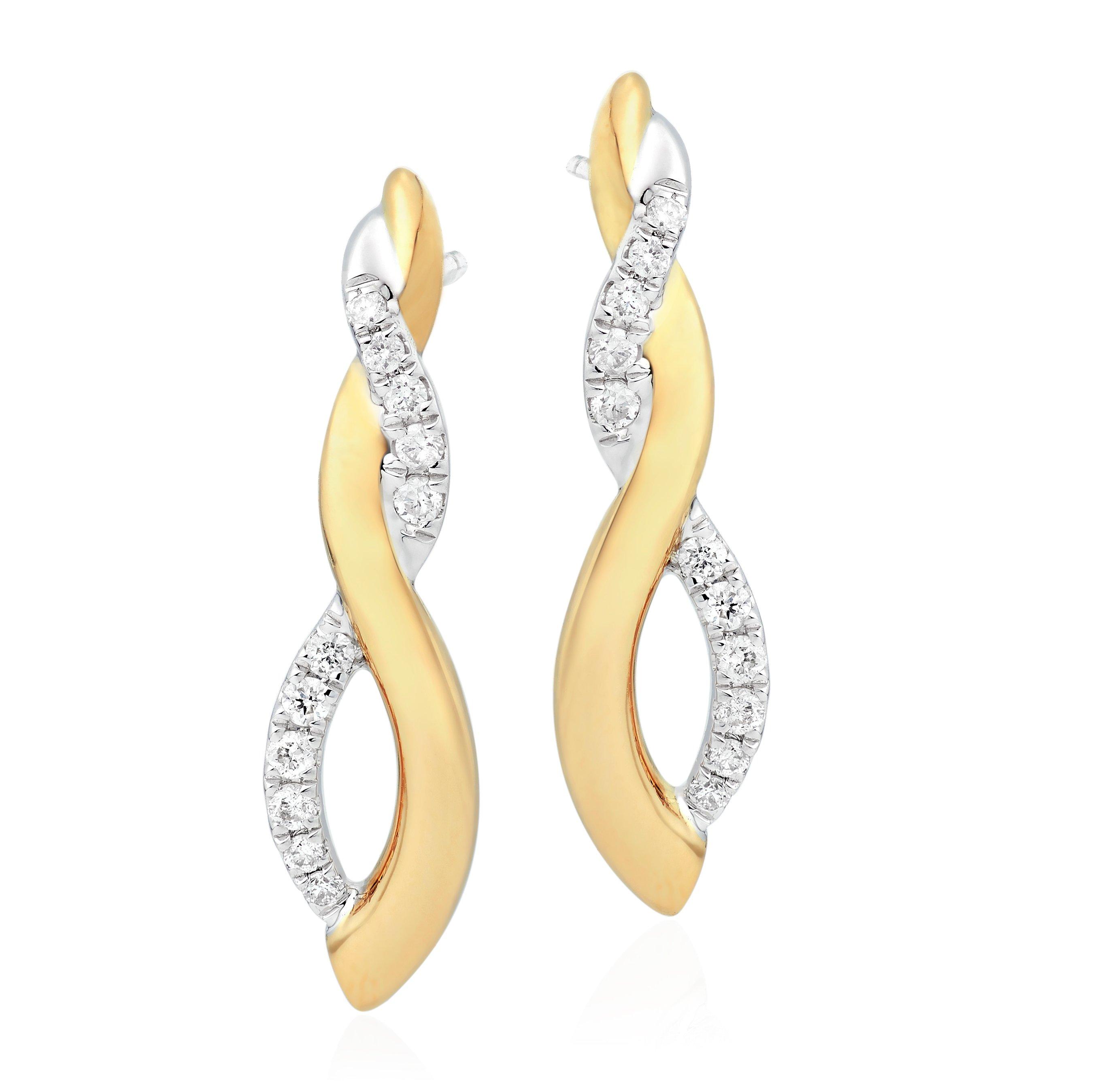 Beaverbrooks Essence 9ct Yellow Gold Diamond Twist Drop Earrings ...