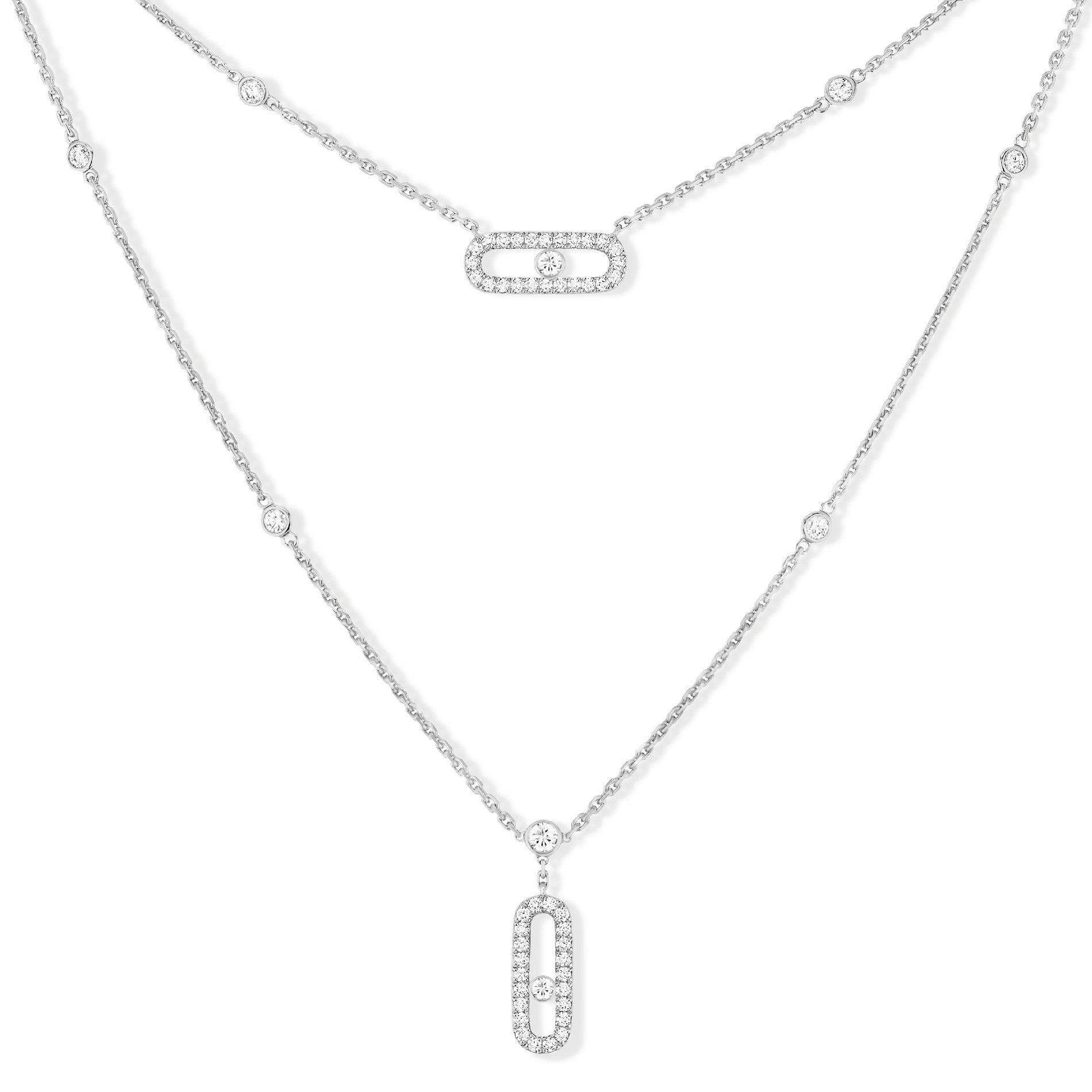 Messika Move Uno 2 Rows 18ct White Gold Diamond Pavé Necklace | 0143600 | Beaverbrooks