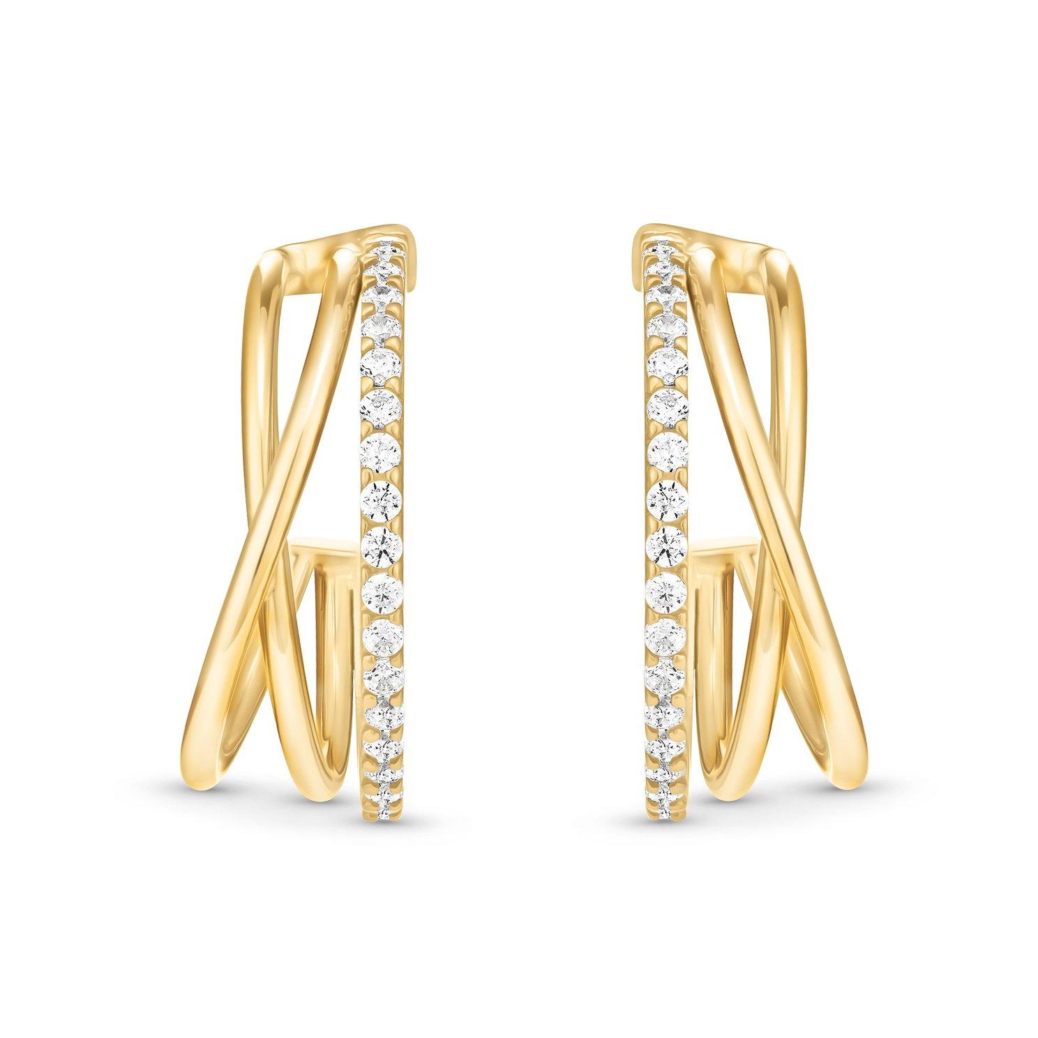 Beaverbrooks 9ct Yellow Gold Cubic Zirconia Twist Hoop Earrings ...