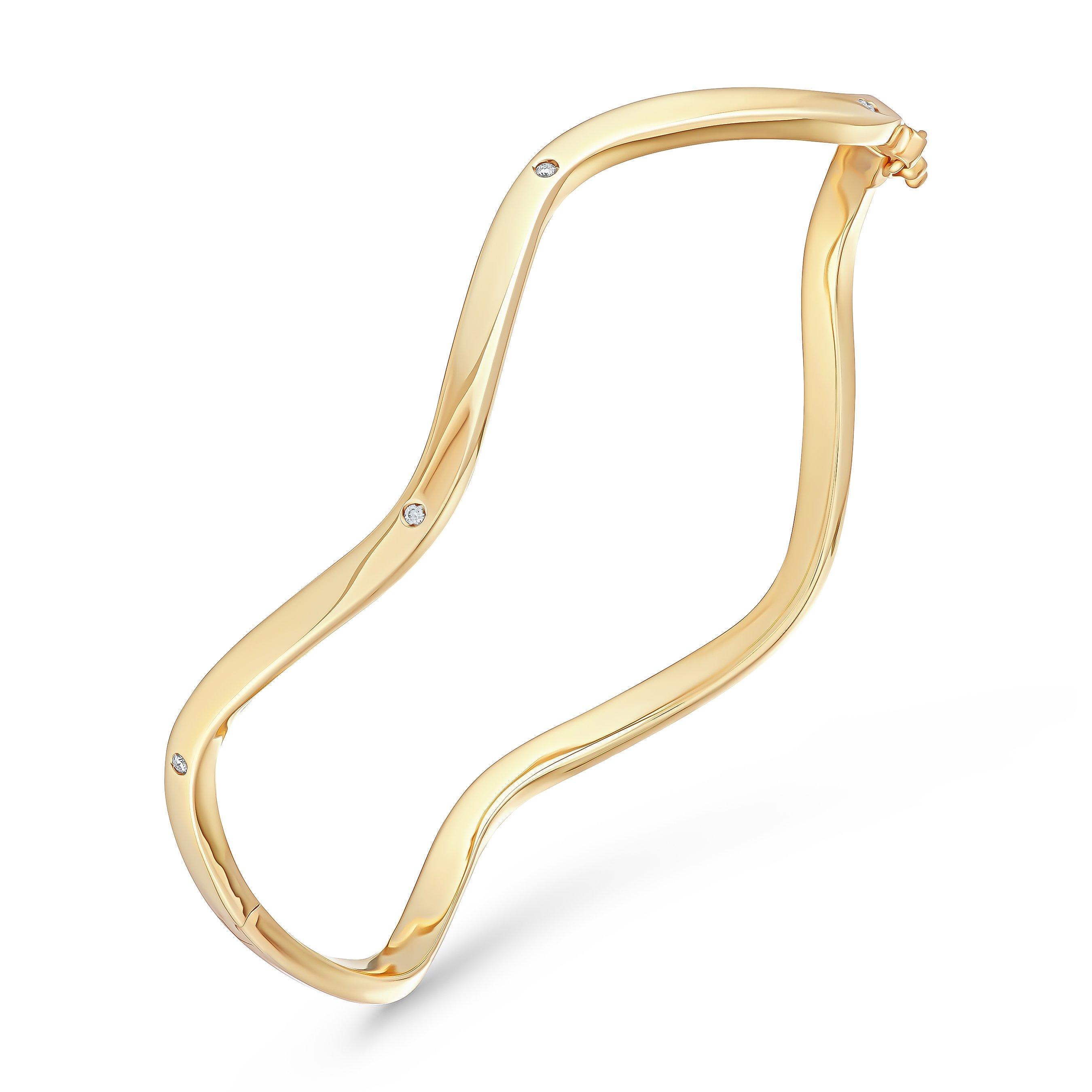 9ct Yellow Gold Diamond Wave Bangle | 0148418 | Beaverbrooks the Jewellers