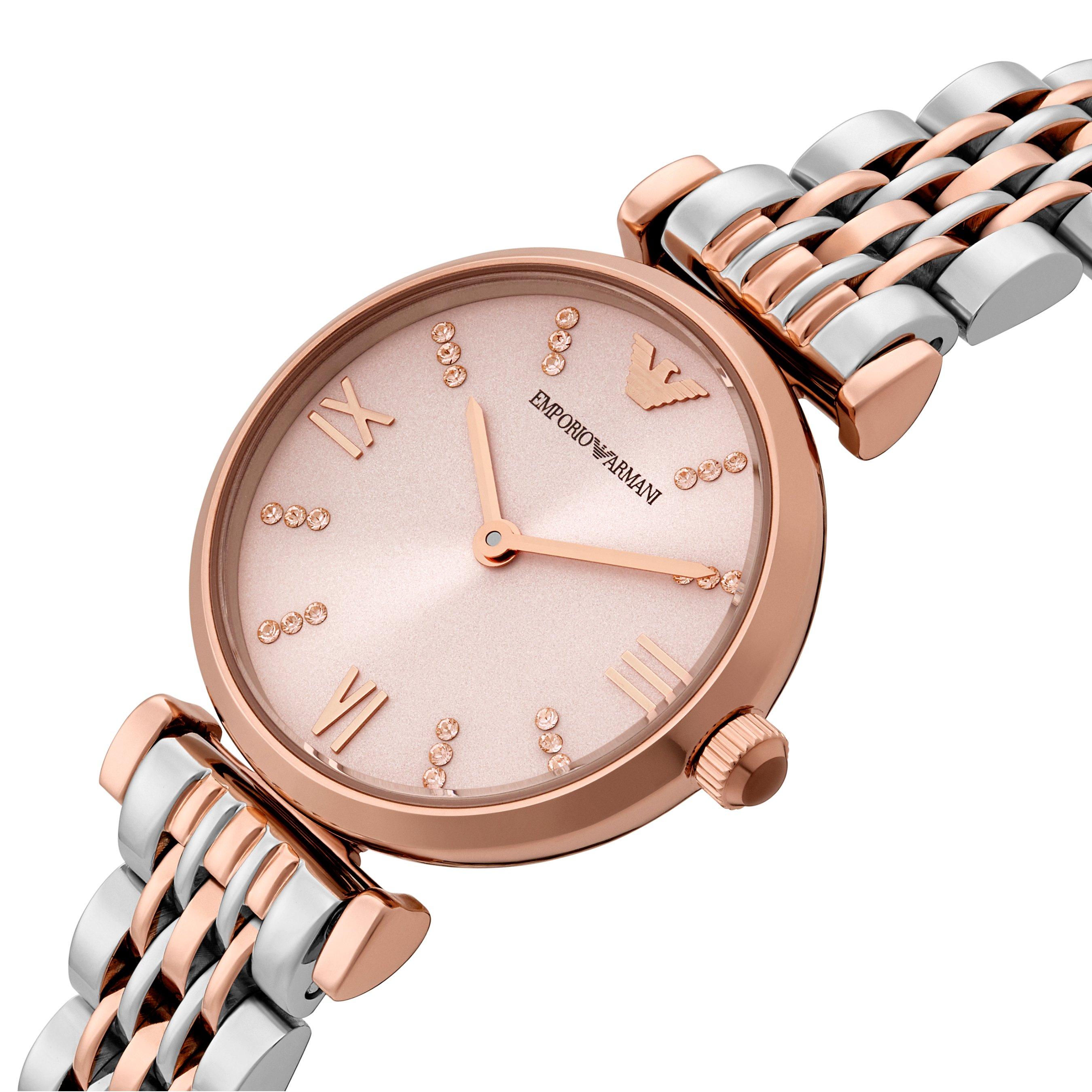 Emporio Armani 28mm Stainless Steel and Rose Gold Tone Crystal Ladies ...