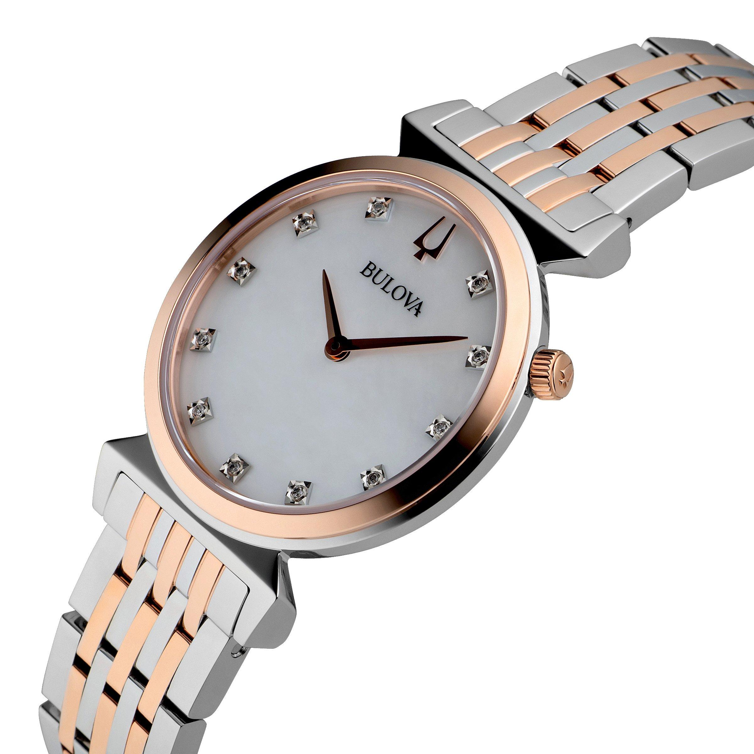 Bulova Classic Rose Gold Tone Diamond Ladies Watch 98P192 | 30 mm ...