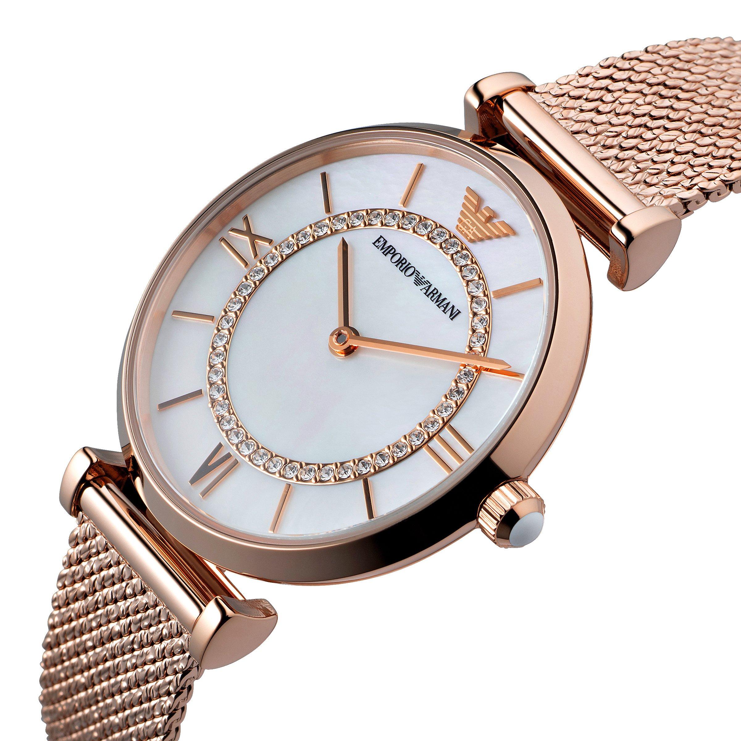 Emporio Armani Rose Gold Tone Ladies Watch AR11320 | 32 mm, Mother of ...