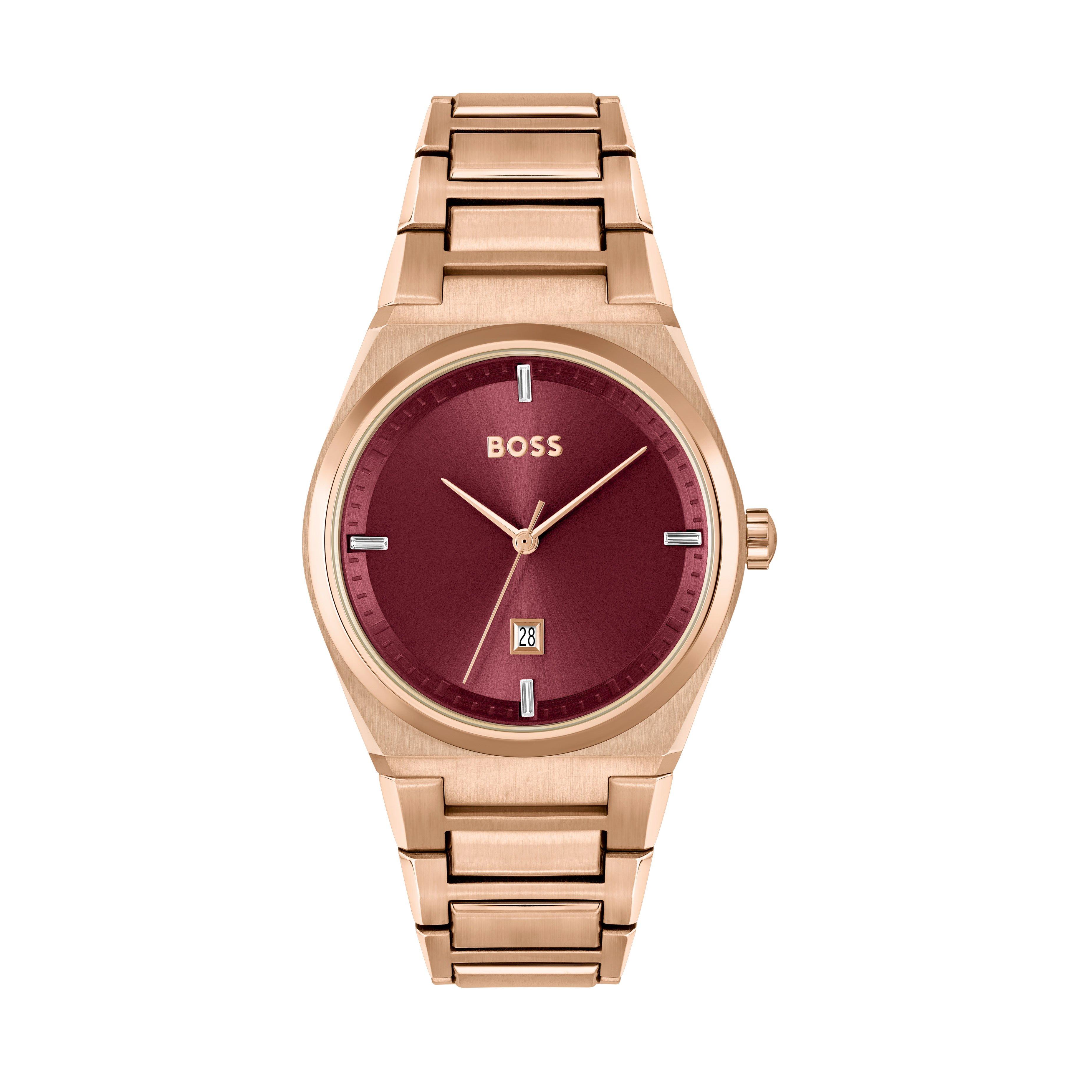 BOSS Steer Rose Tone Burgundy Quartz Ladies Watch 1502671 | 36 mm ...