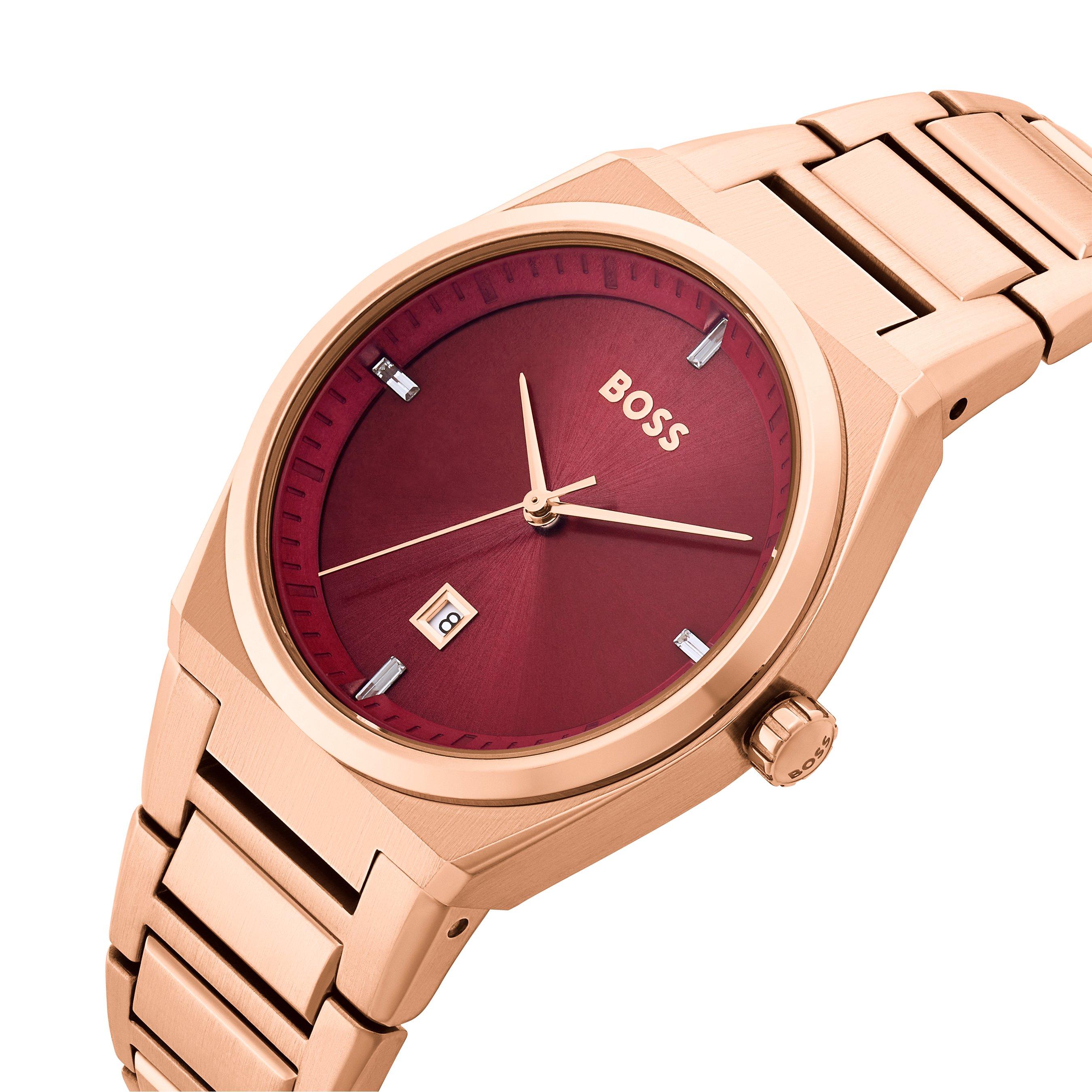 BOSS Steer Rose Tone Burgundy Quartz Ladies Watch 1502671 | 36 mm ...