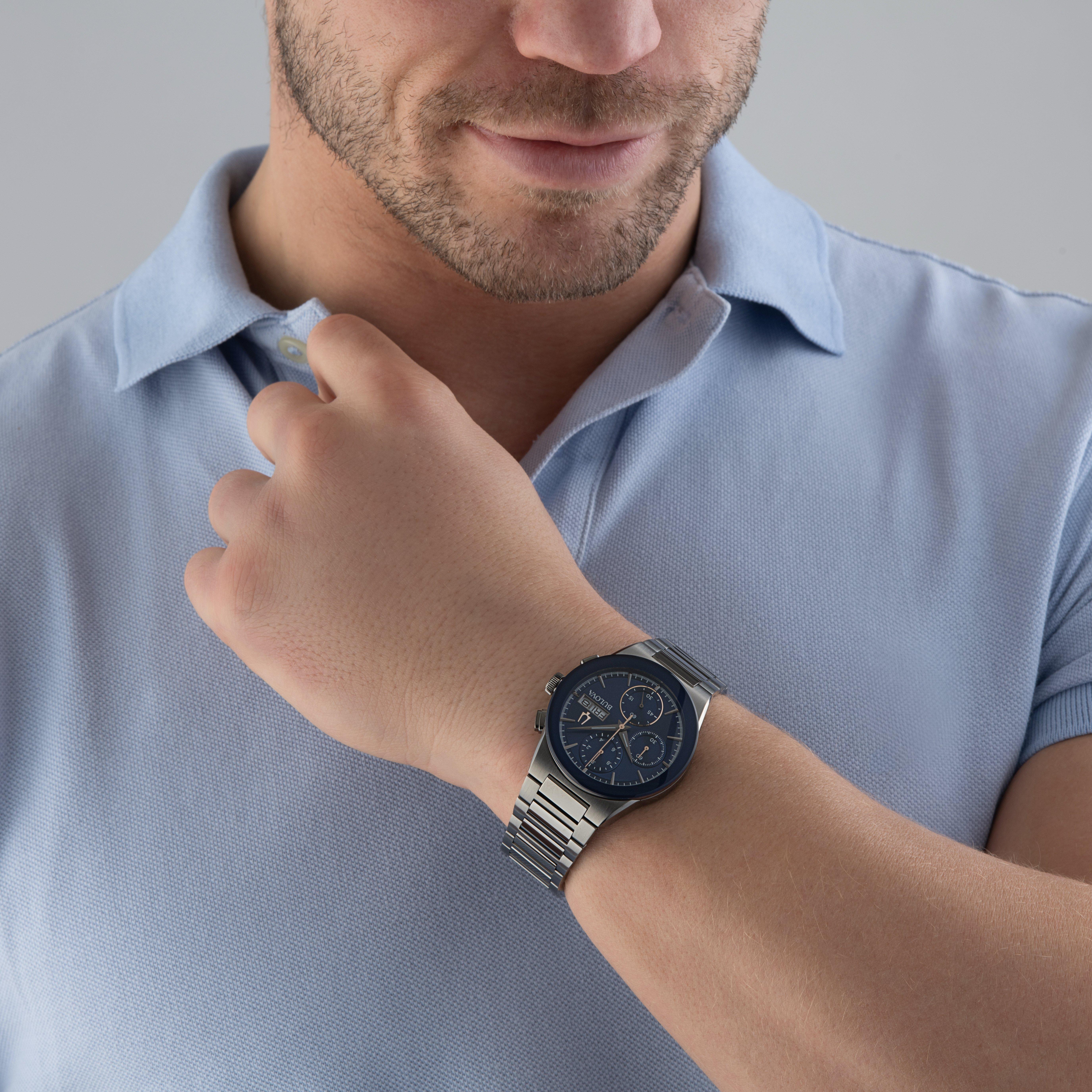 Bulova Millenia Stainless Steel Blue Chronograph Quartz Men’s Watch ...