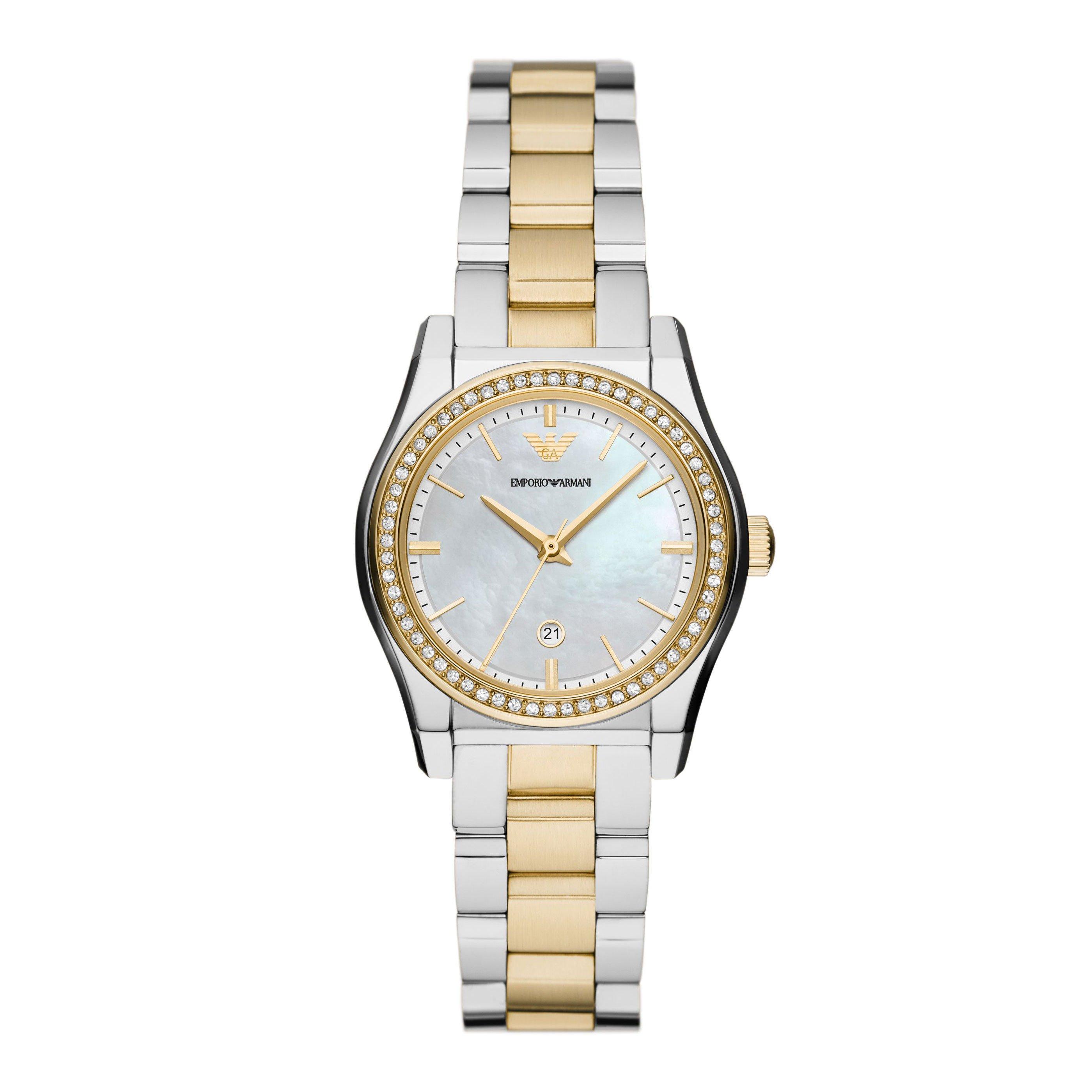 Emporio Armani 32mm Stainless Steel and Yellow Gold Tone Crystal Ladies ...