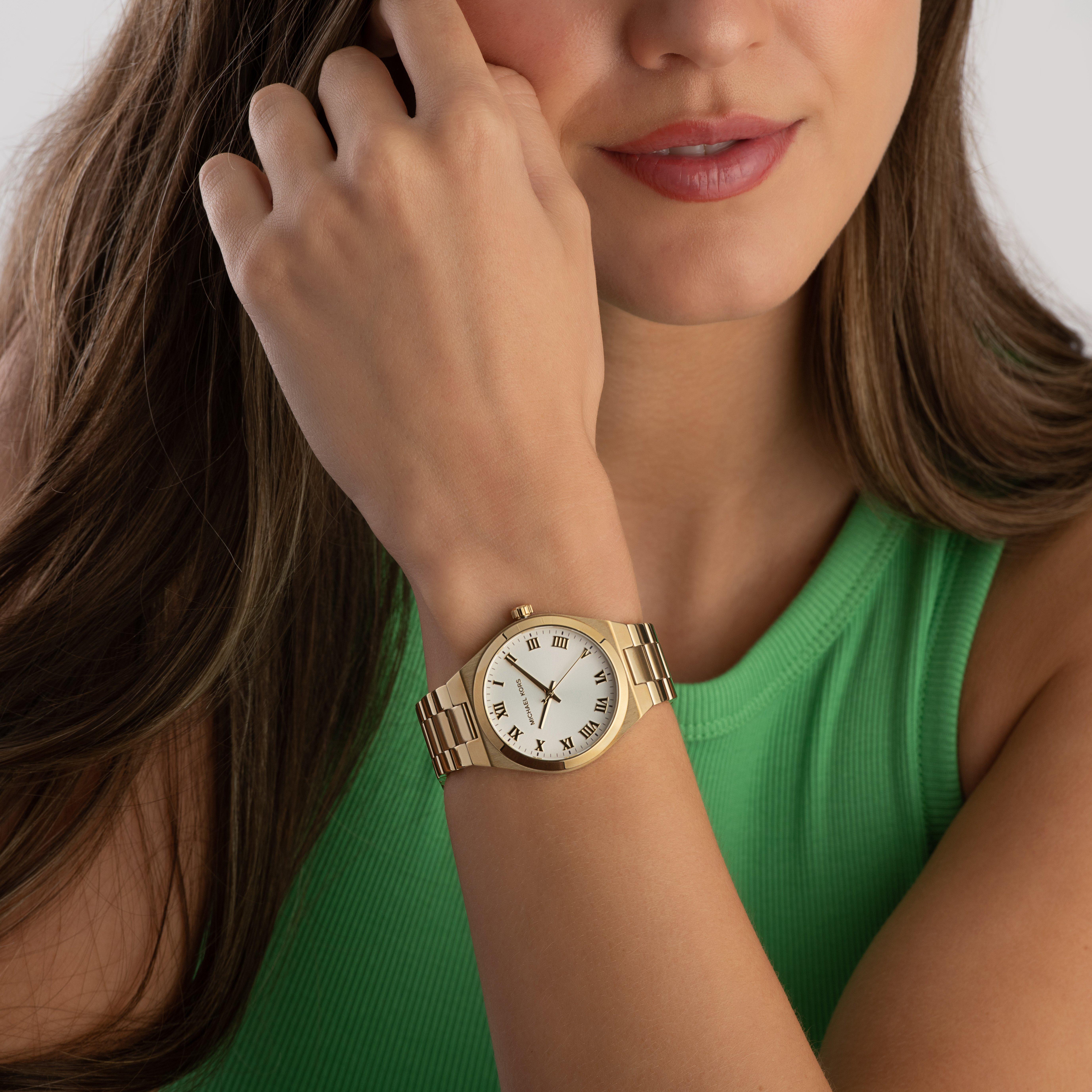 Michael Kors Lennox Gold Tone Quartz Ladies Watch MK7391 | 37 mm, White ...