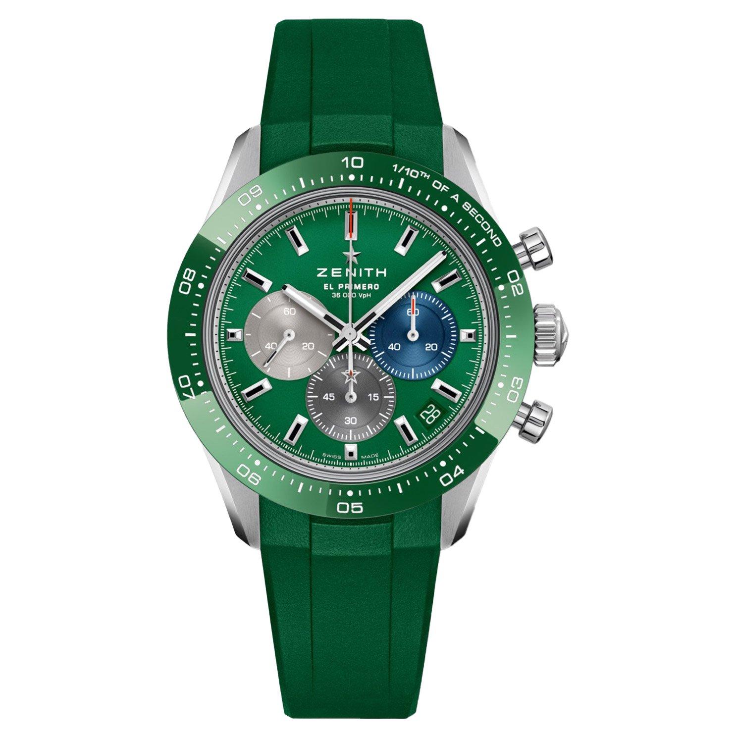 ZENITH Chronomaster Sport 41mm Ceramic Green Rubber Strap Automatic ...