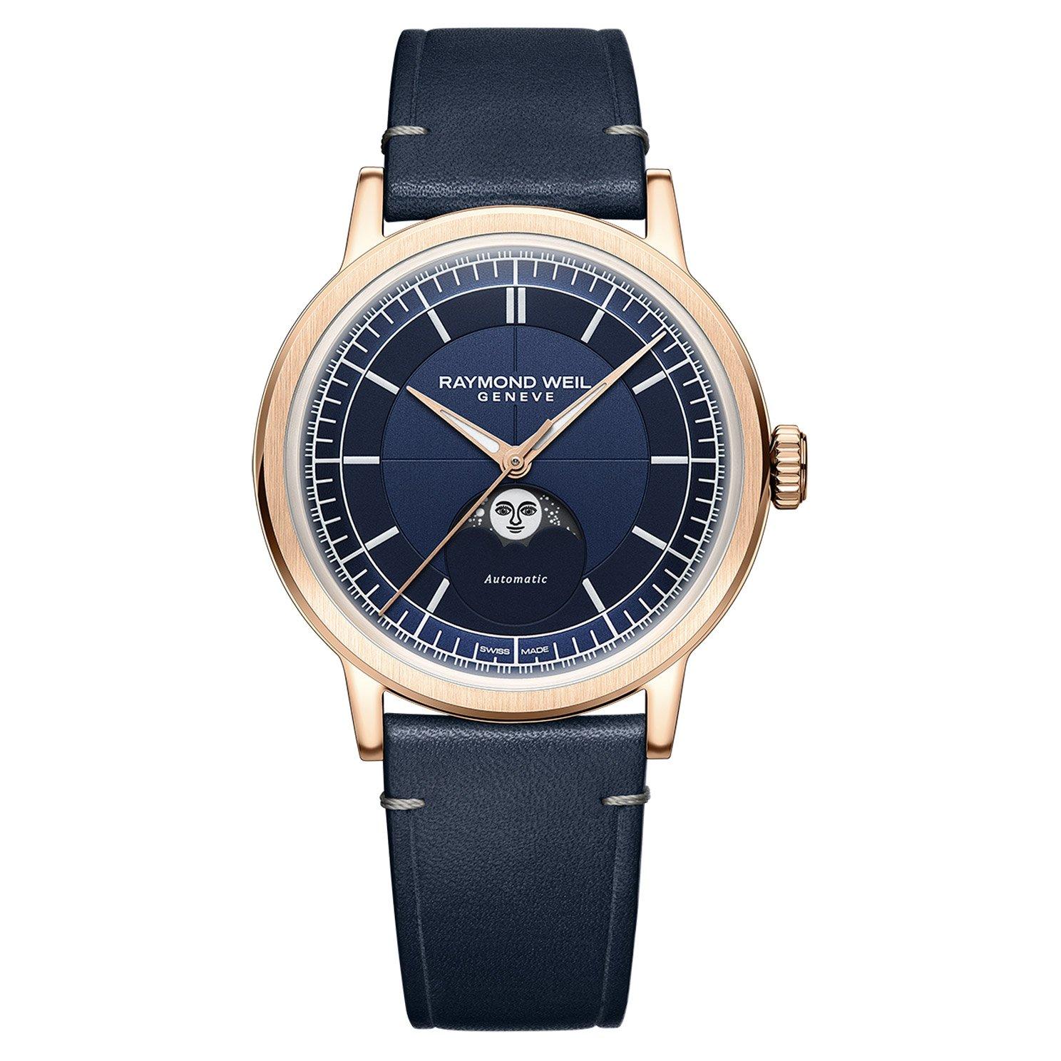 RAYMOND WEIL Millesime Automatic Moon Phase 39.5mm Rose Gold PVD Men’s Watch 2945-PC5-50001 ...