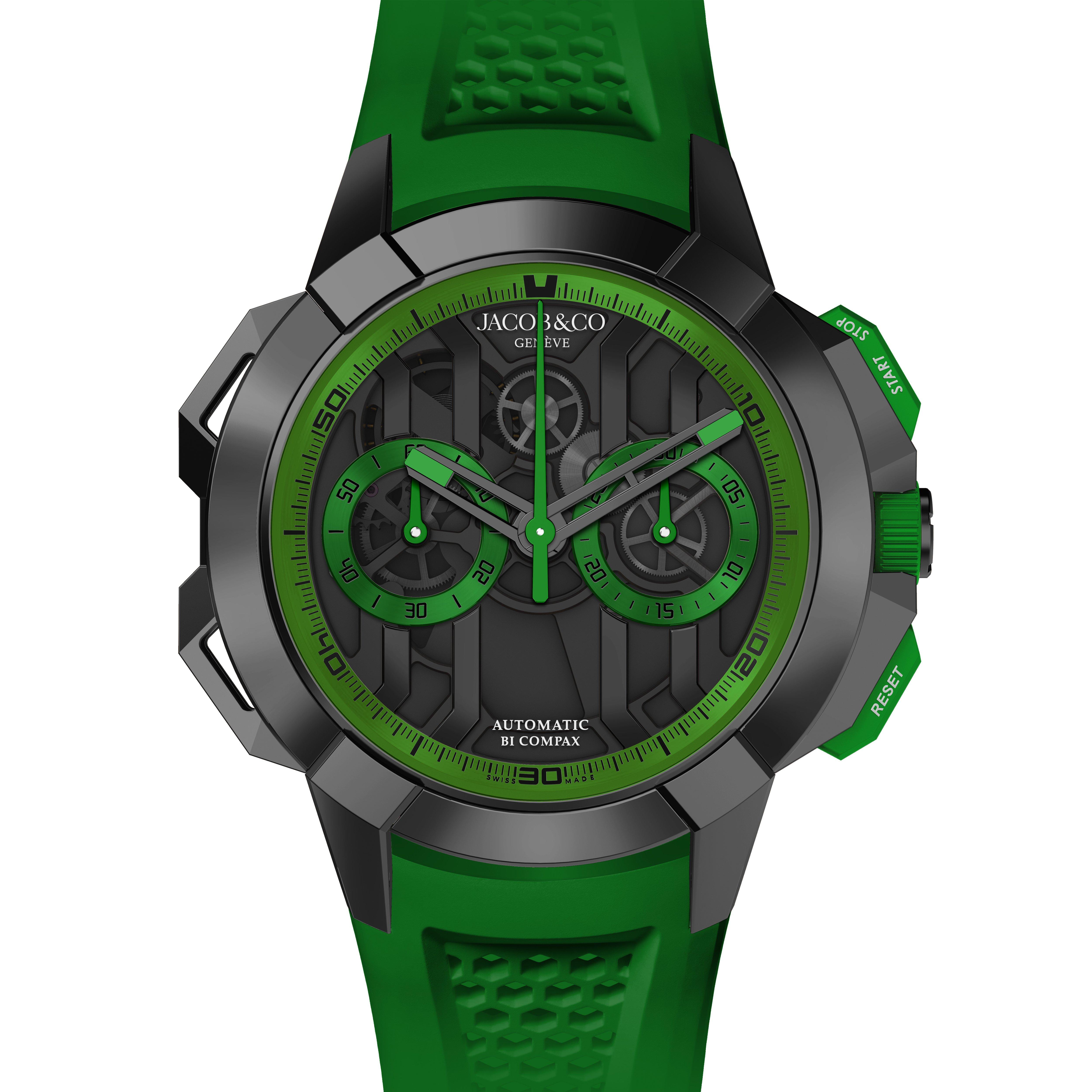 Jacob & Co. Epic X Chrono 44mm Titanium Green Rubber Strap Chronograph ...