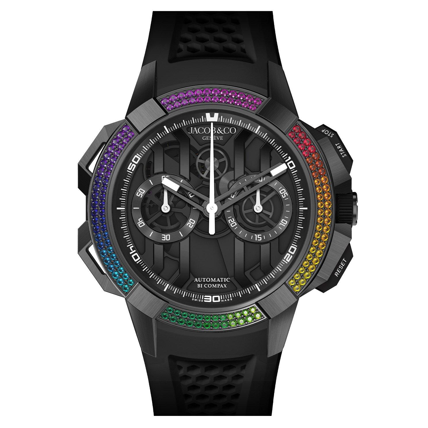 Jacob & Co. Epic X Chrono 44mm Pave Rainbow Sapphire Chronograph ...