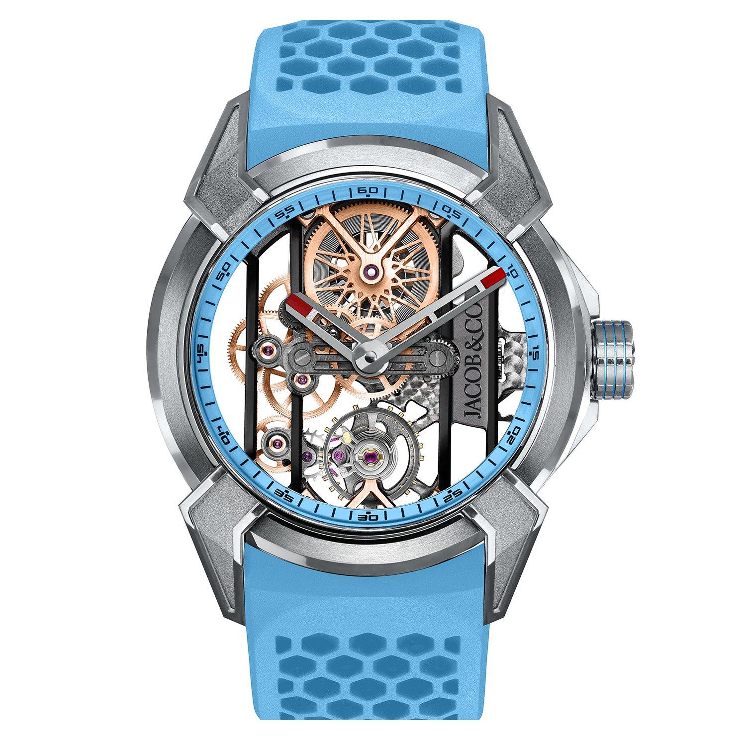 Jacob & Co. Epic X Skeleton 44mm Titanium Sky Blue Rubber Strap Men's ...