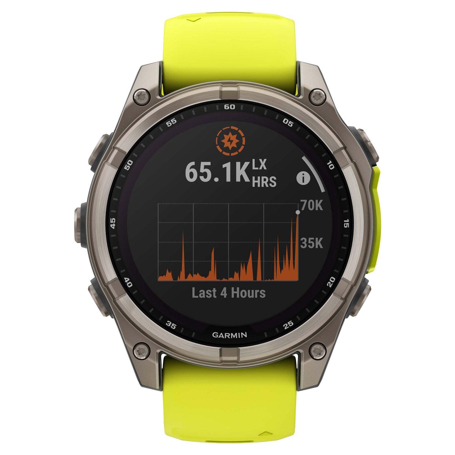Garmin Fenix 8 Solar 47mm Titanium Multisport GPS Yellow Silicone Strap ...