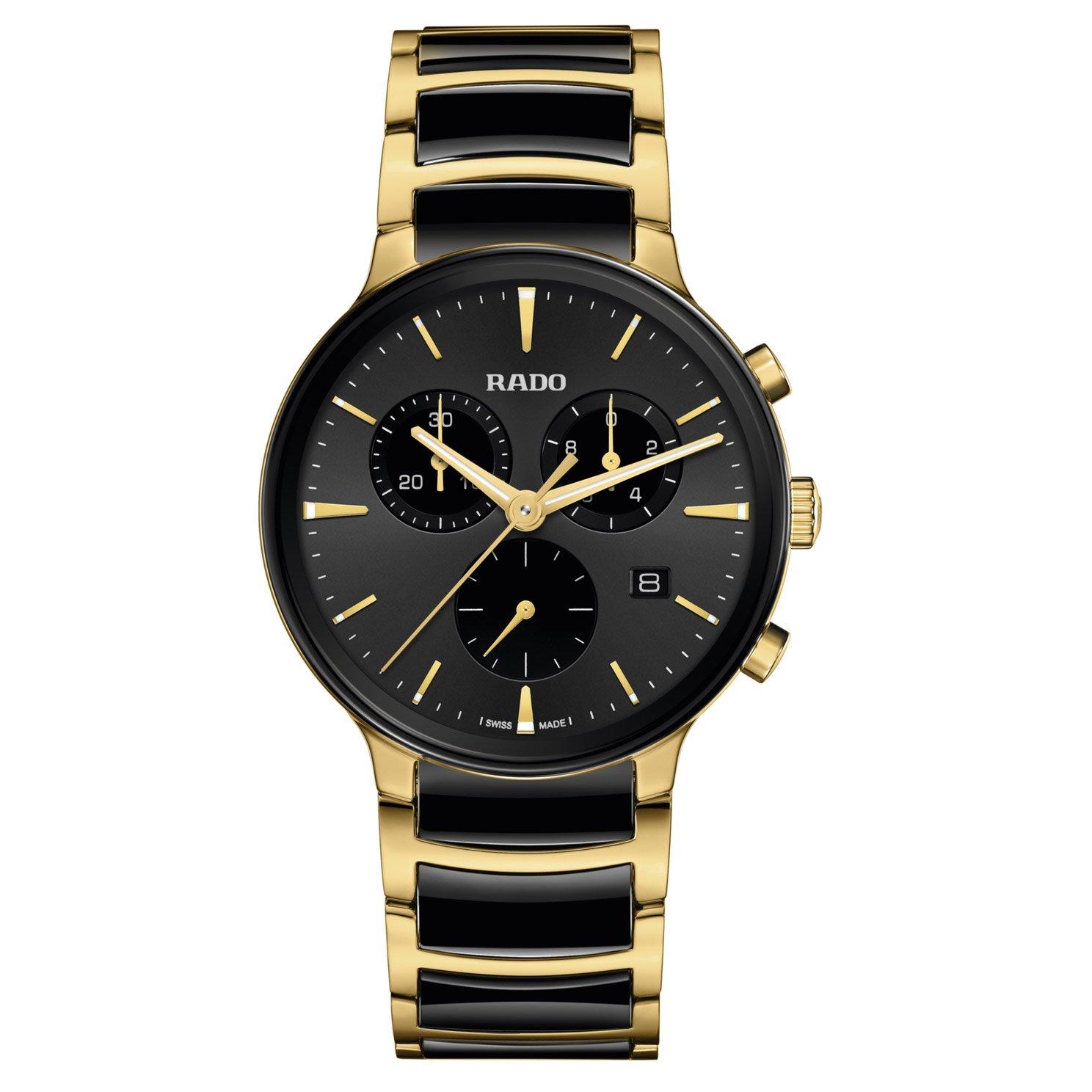 Rado Centrix 41mm Yellow Gold PVD Chronograph Watch R30211152 | Black ...