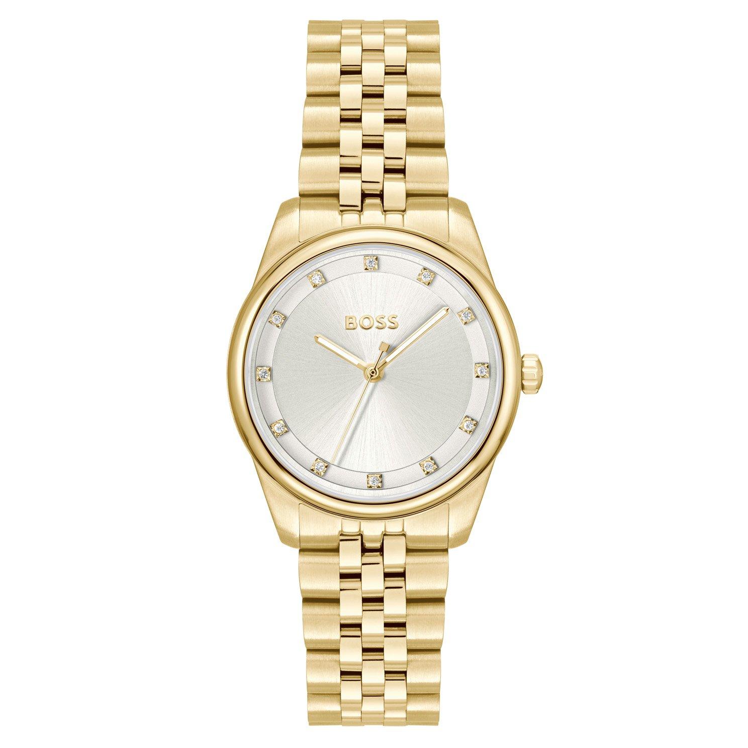 BOSS Graceful 32mm Yellow Gold Tone Crystal Ladies Watch 1502810 ...
