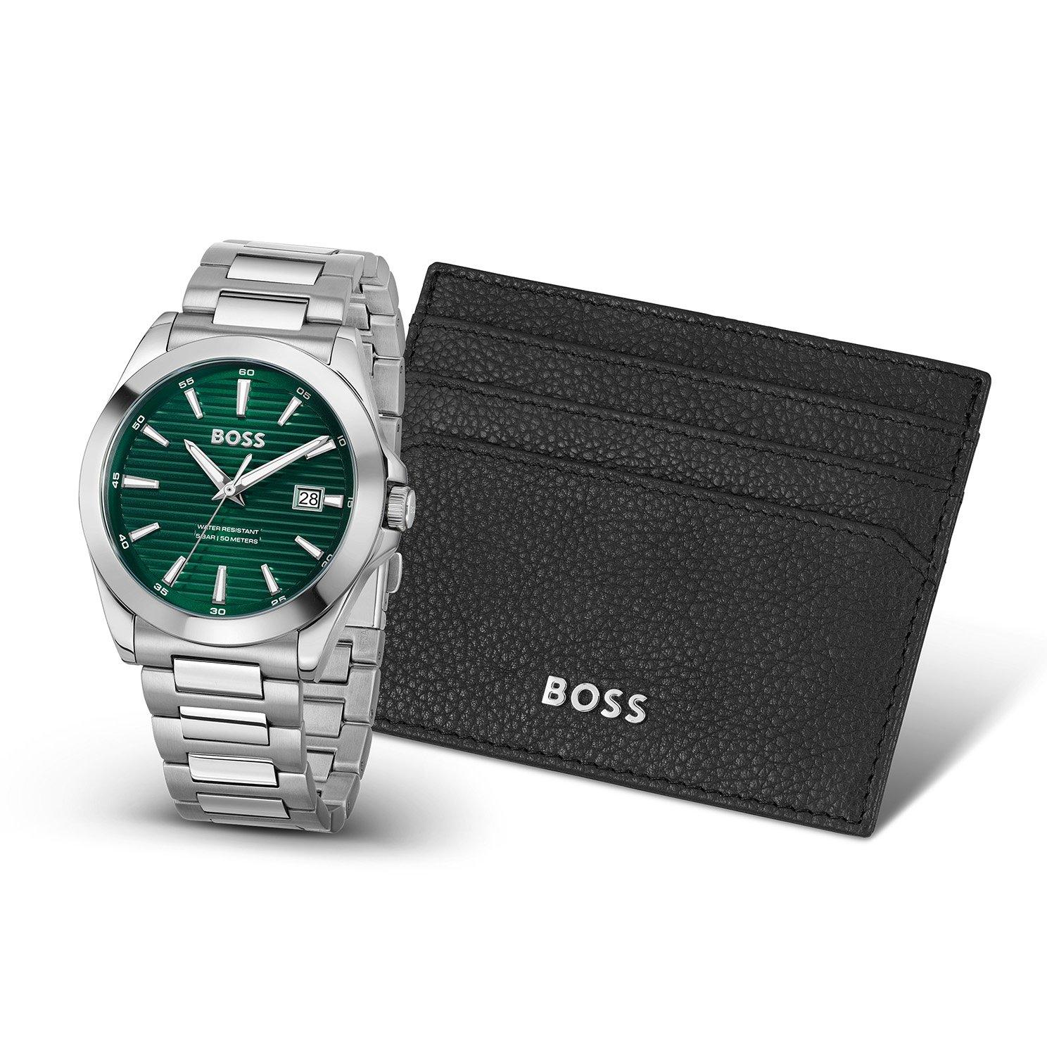 BOSS Exclusive Strike 41mm Stainless Steel Men’s Watch and Cardholder ...
