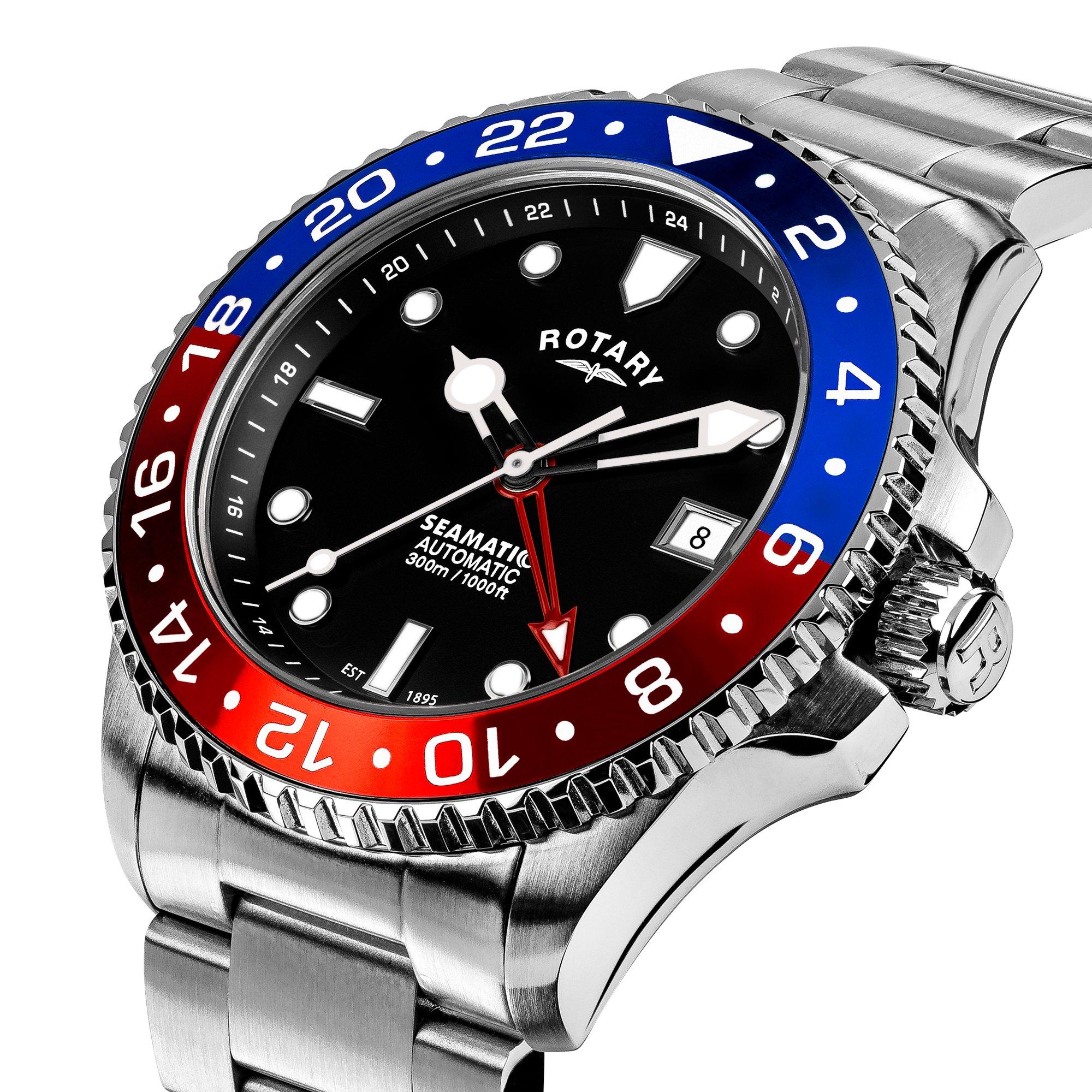 Rotary Seamatic 300 42mm GMT Automatic Watch GB04378/95 | Black, 42 mm ...