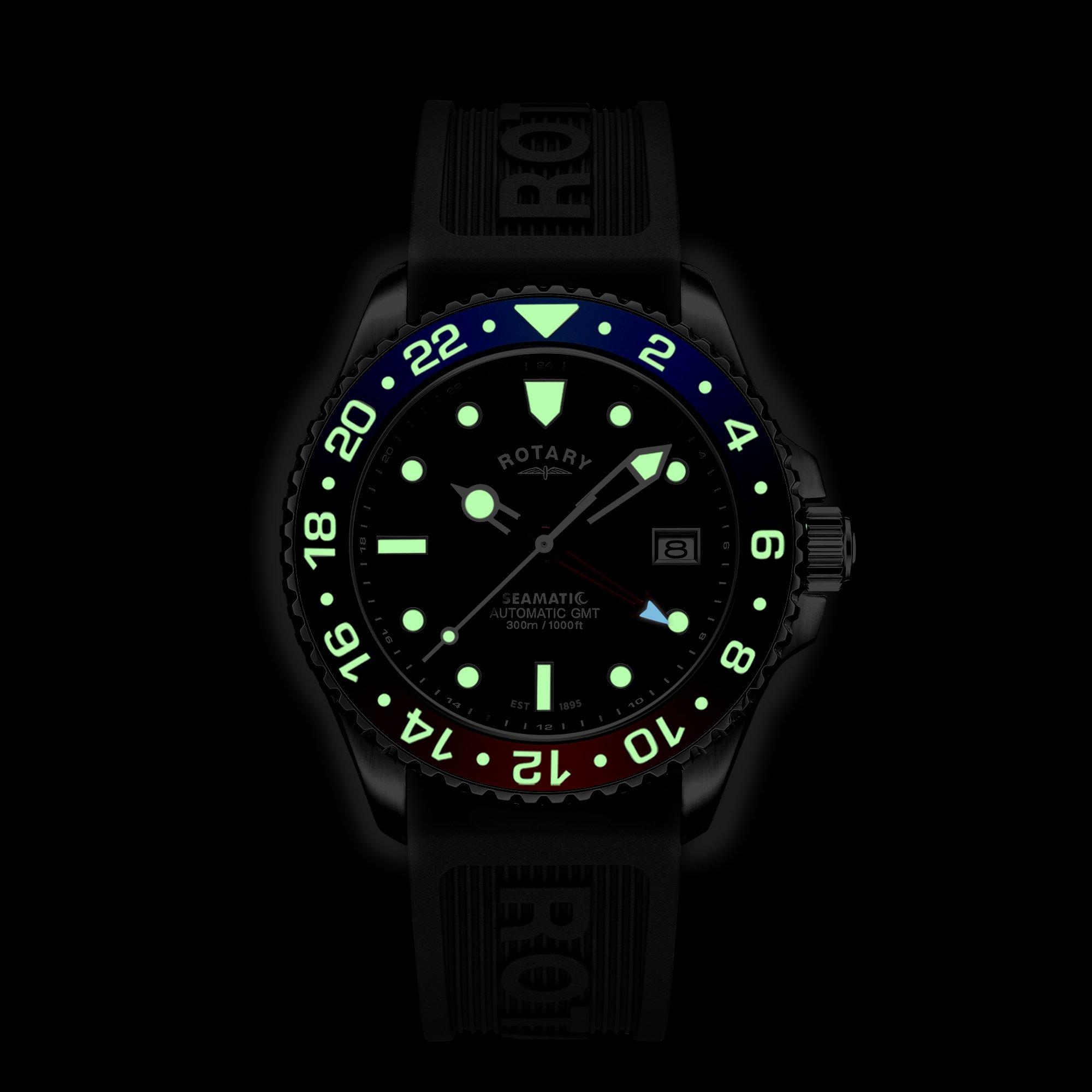 Rotary Seamatic 300 42mm GMT Automatic Watch GS04378/95 | Black, 42 mm ...
