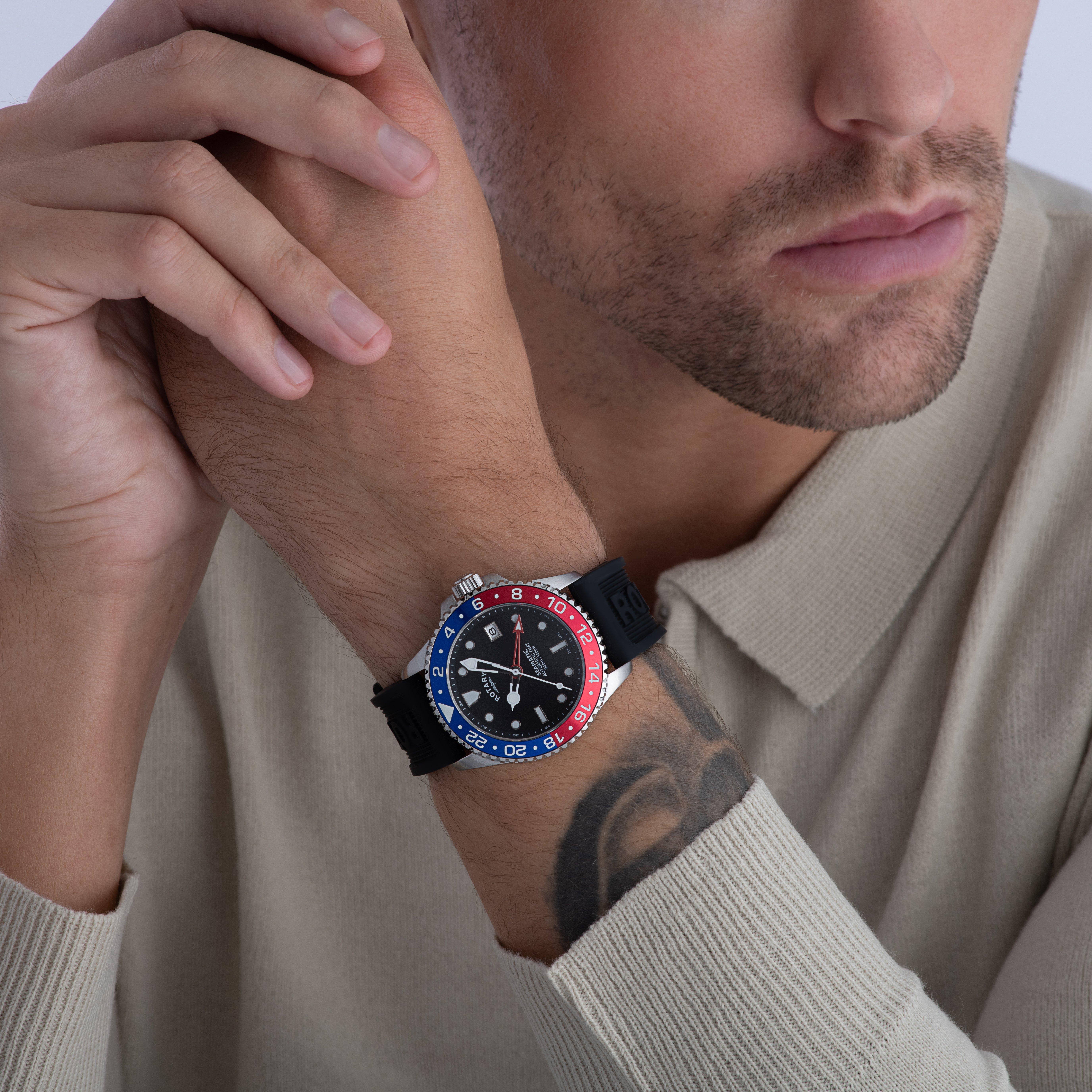 Rotary Seamatic 300 42mm GMT Automatic Watch GS04378/95 | Black, 42 mm ...