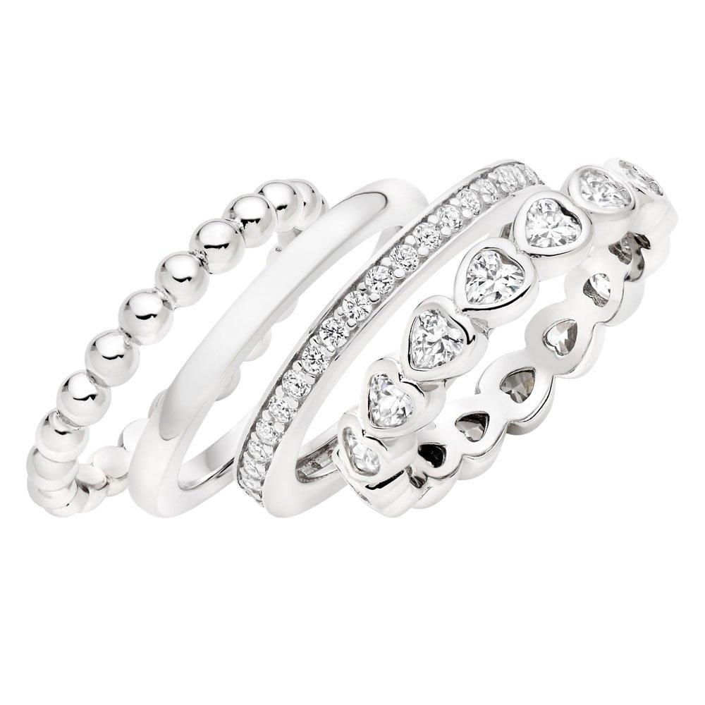Silver Cubic Zirconia Stacking Ring Set | 0104503 | Beaverbrooks the Jewellers