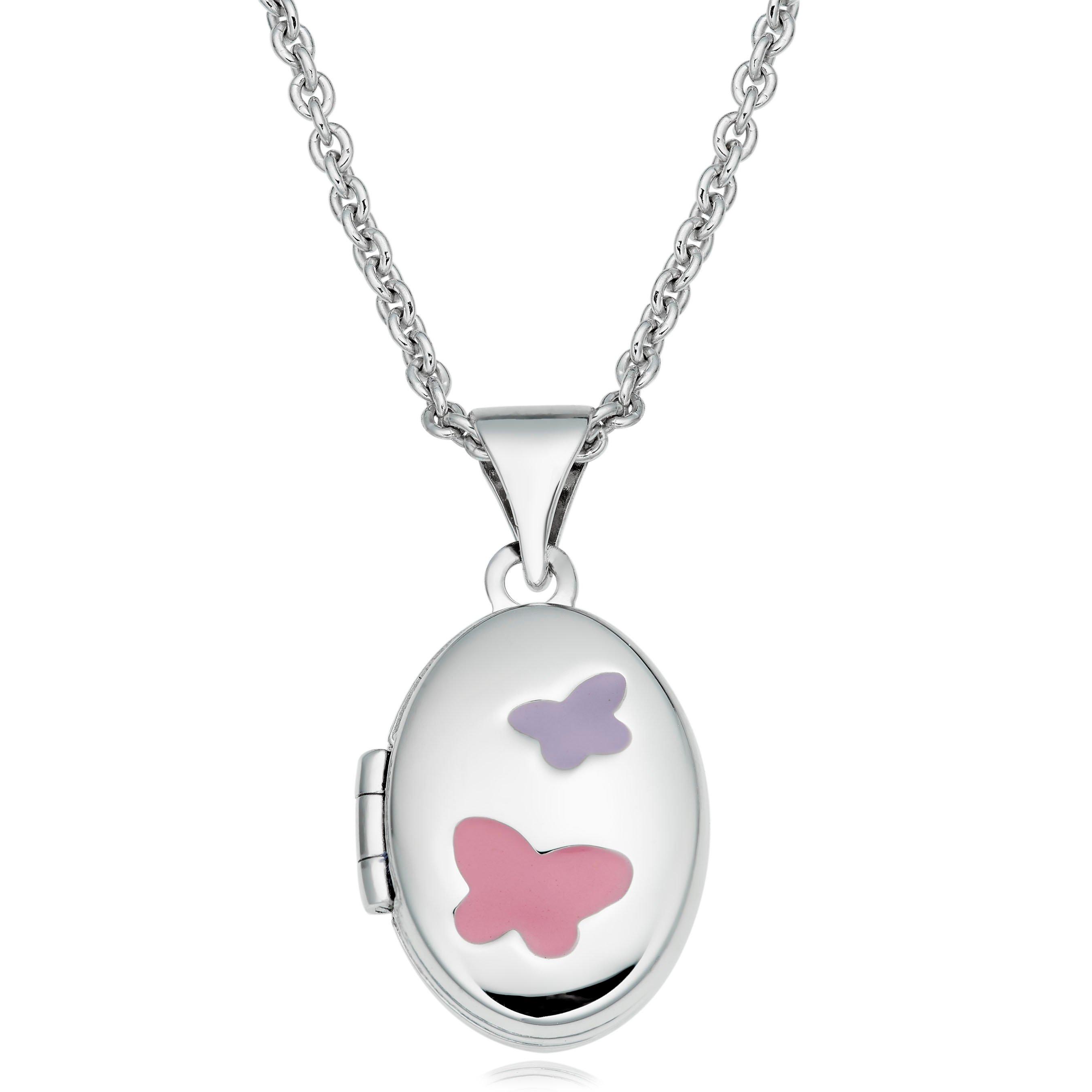 Mini B Silver Enamel Butterfly Locket | 0130386 | Beaverbrooks the ...