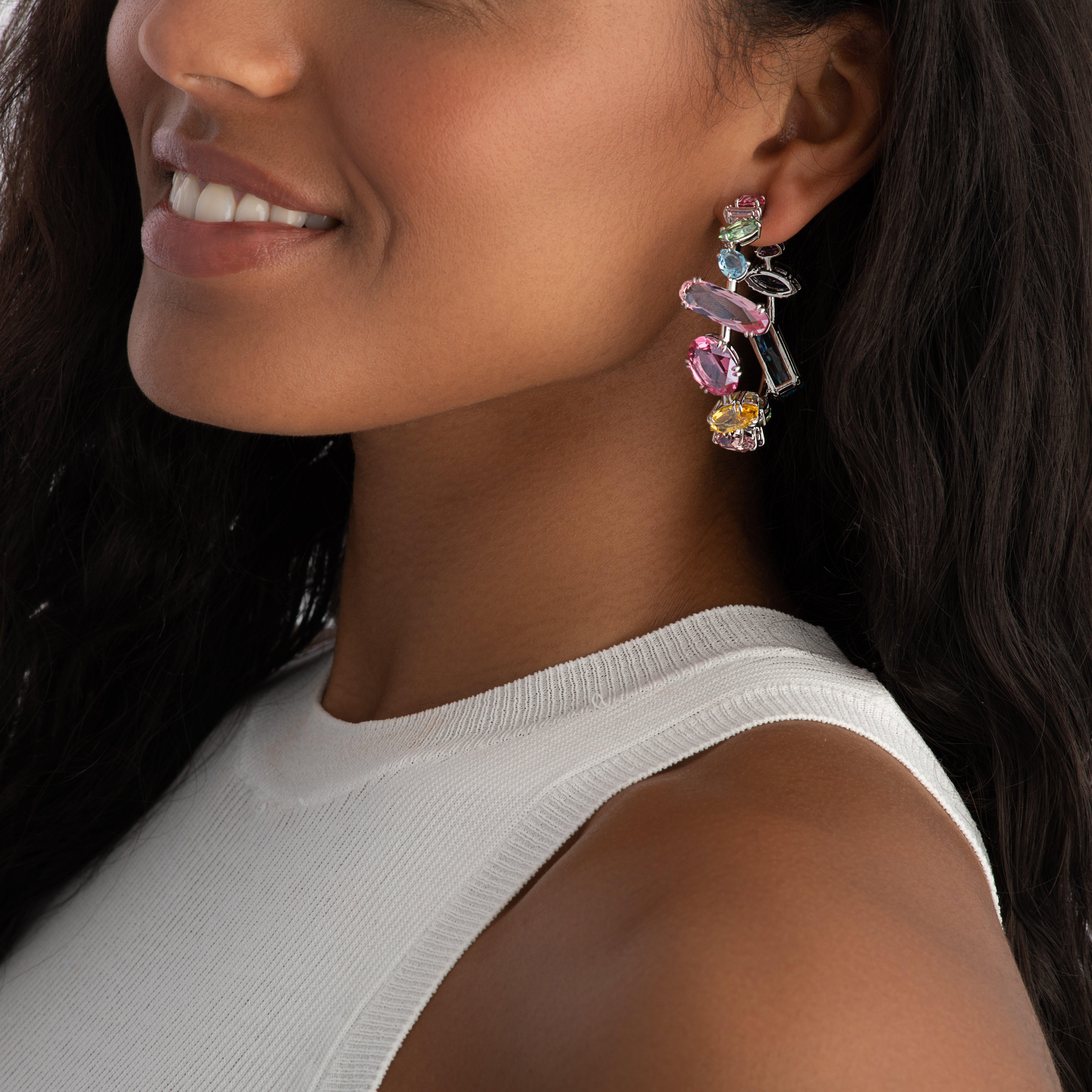 Swarovski Gema White Metal Hoop Earrings | 0132596 | Beaverbrooks the ...