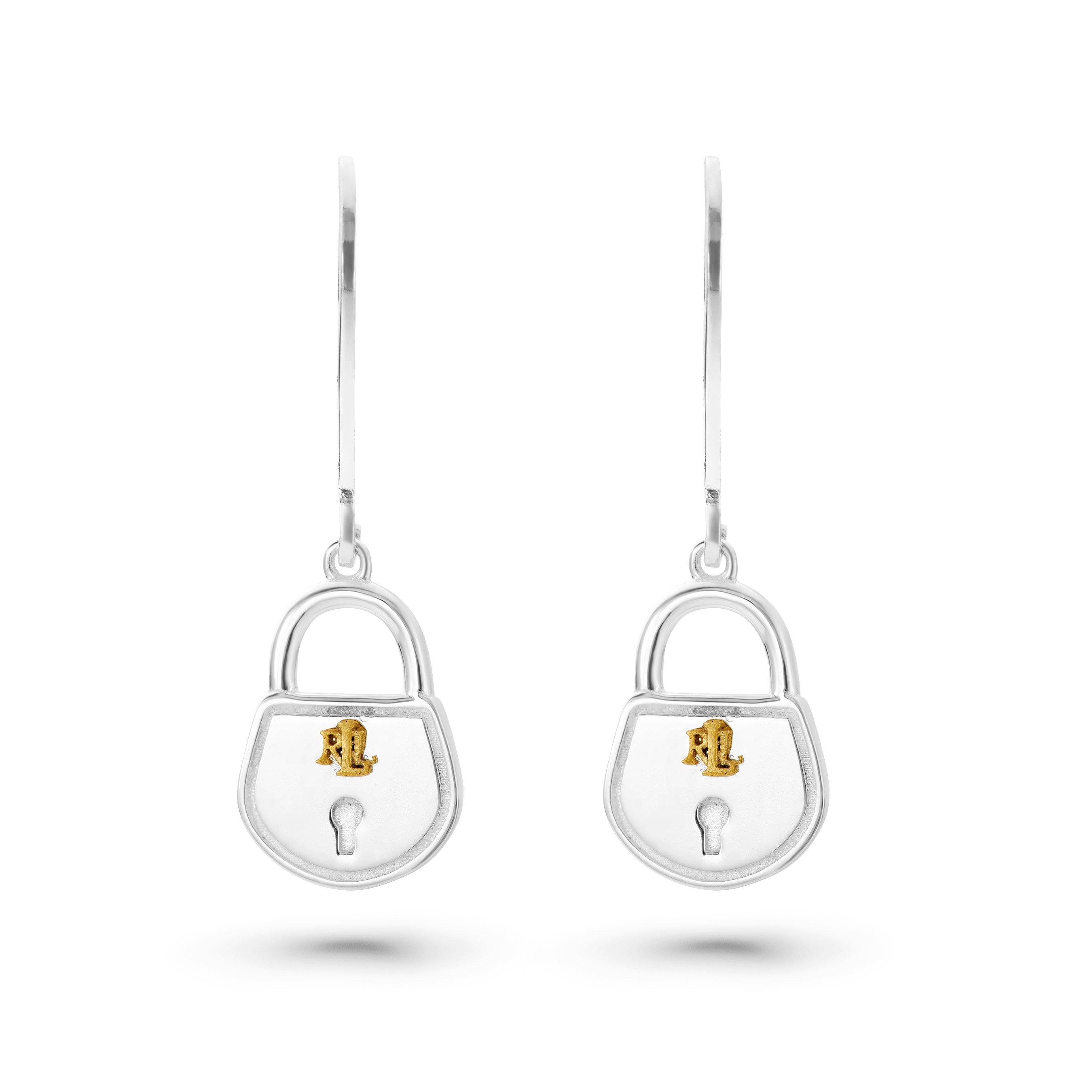 Lauren Ralph Lauren Silver Two-Tone Padlock Drop Earrings | 0140646 | Beaverbrooks the Jewellers