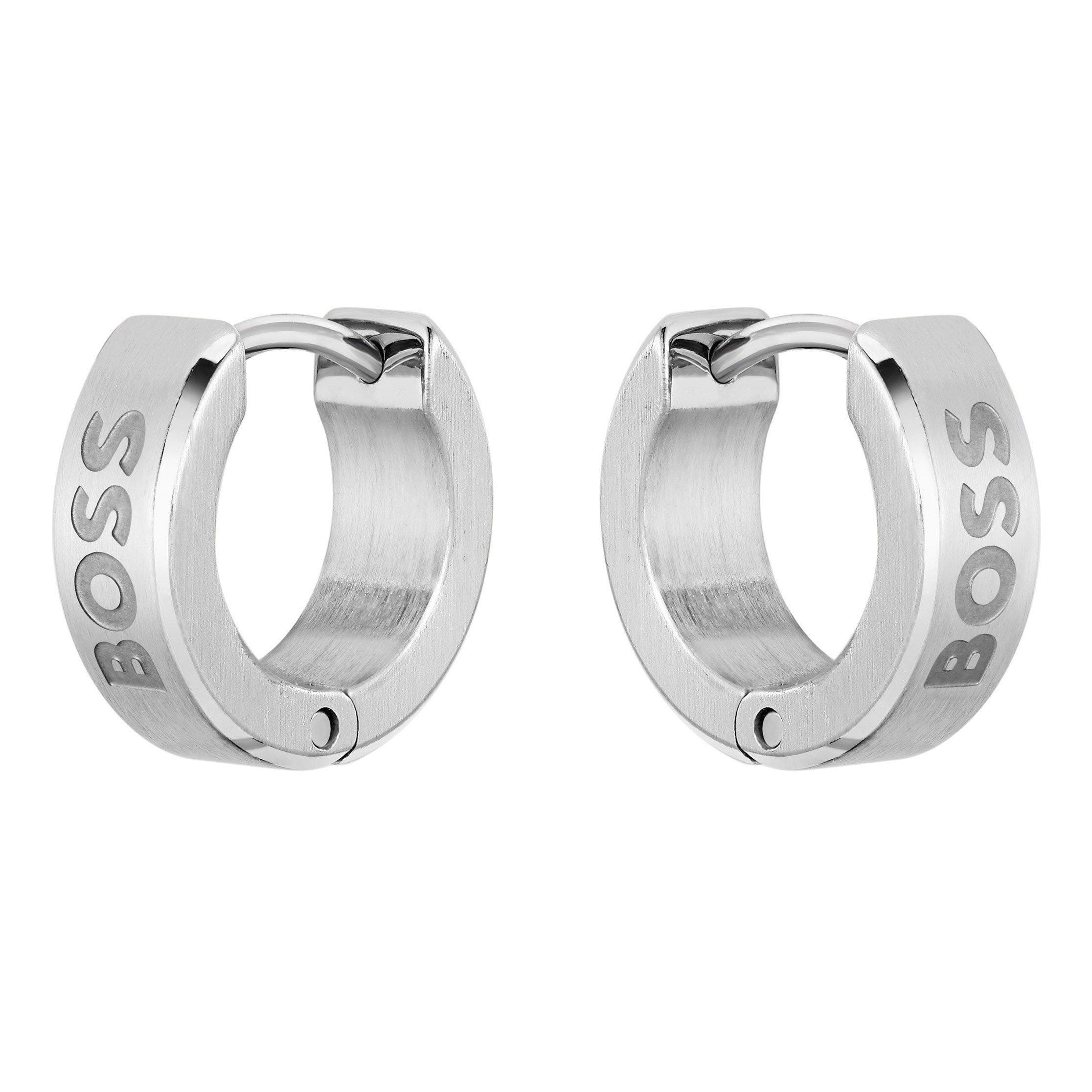 BOSS Odell Silver Hoop Earrings | 0143581 | Beaverbrooks the Jewellers