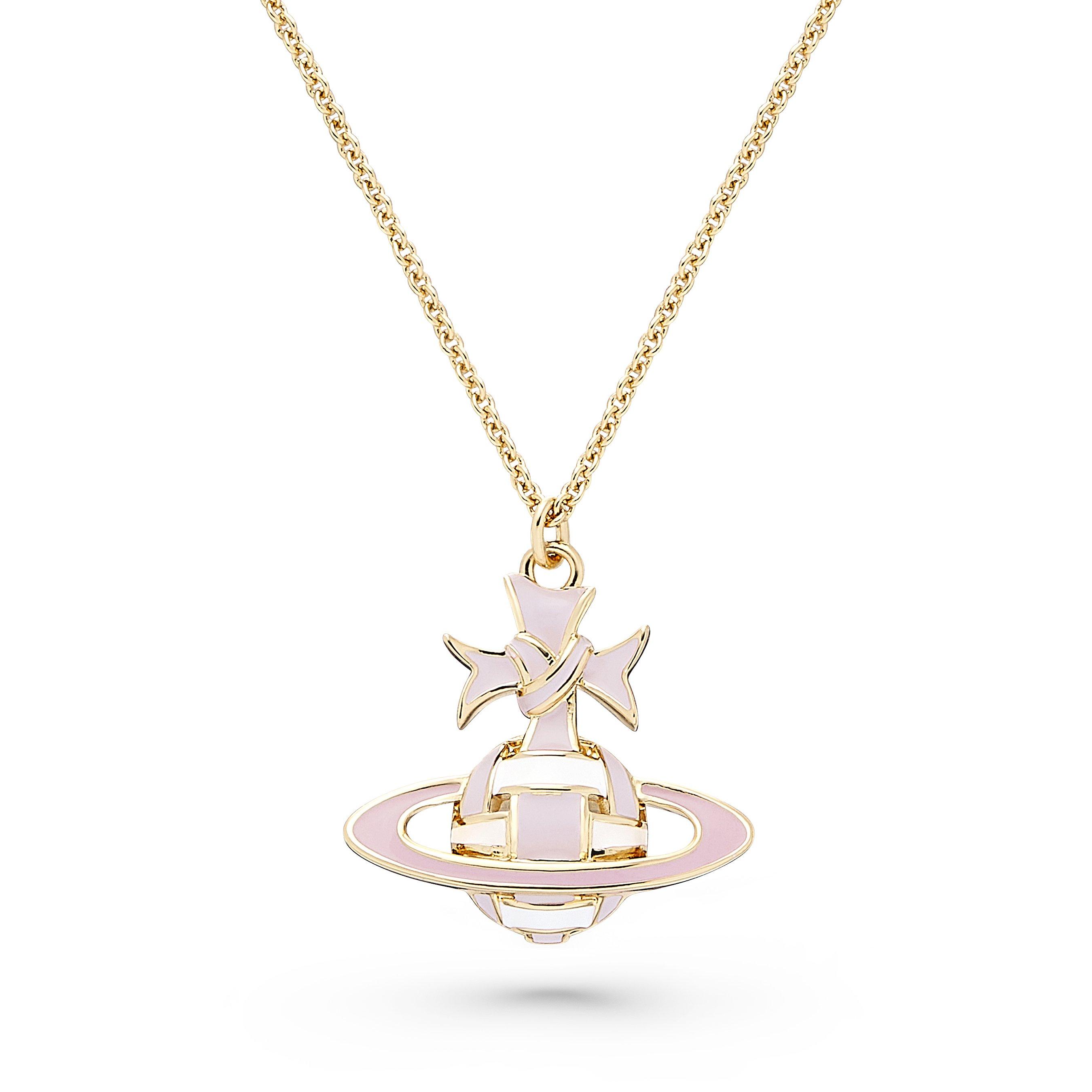 Vivienne Westwood Pink Ribbon Yellow Gold Tone Pendant 0144927 Beaverbrooks the Jewellers