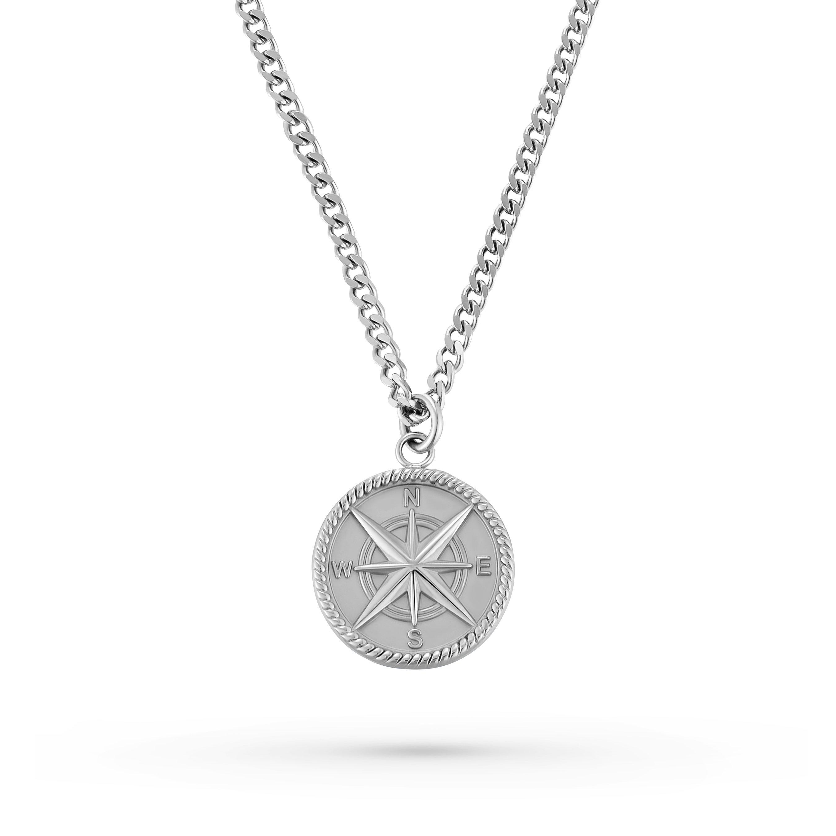 Rhodium Plated Compass Men’s Pendant | 0149402 | Beaverbrooks the Jewellers