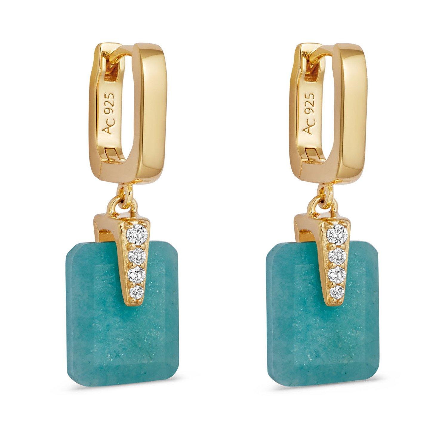 Astley Clarke Deco 18ct Yellow Gold Vermeil Amazonite Drop Huggie Earrings | 0150944 | Beaverbrooks