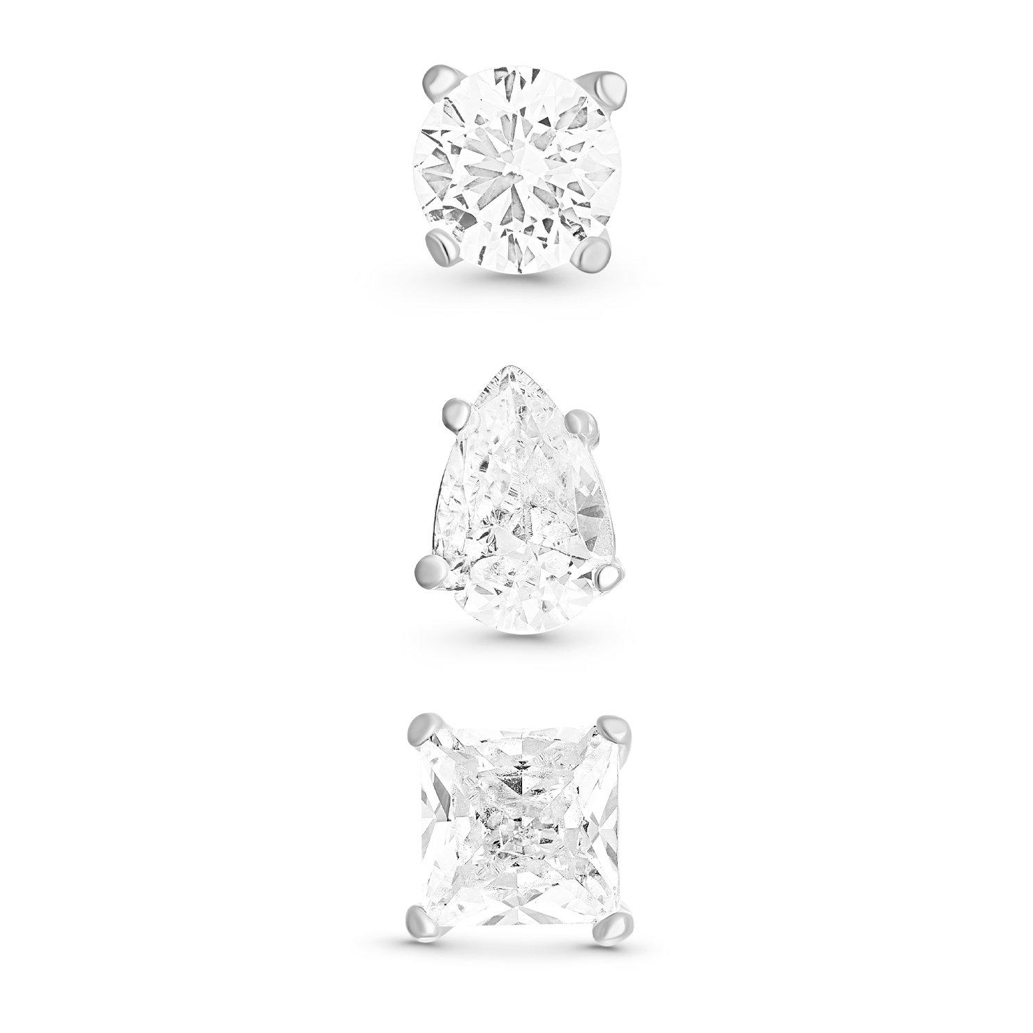 Beaverbrooks Silver Cubic Zirconia Fancy Cut Single Stud Earring Set ...