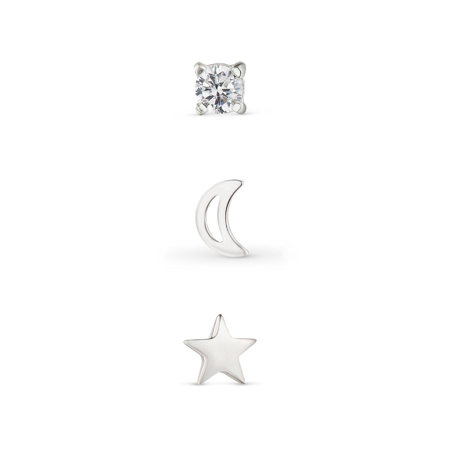 Beaverbrooks Silver Moon Star Cubic Zirconia Single Stud Earring Set | 0152614 | Beaverbrooks